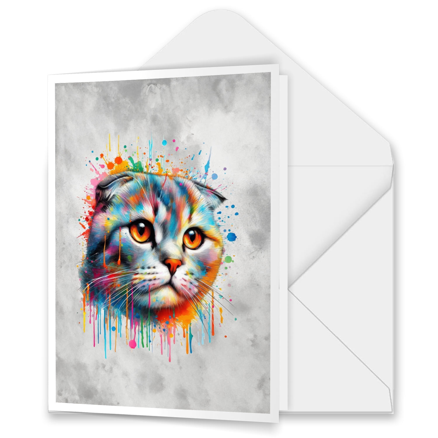 Watercolor Drip Scottish Fold Pop Art Colorful Portrait Artwork 5x7in ...