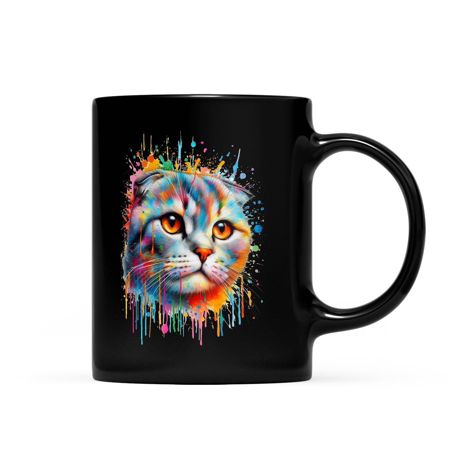 Watercolor Drip Scottish Fold Pop Art Colorful Portrait Artwork Mug Cat ...