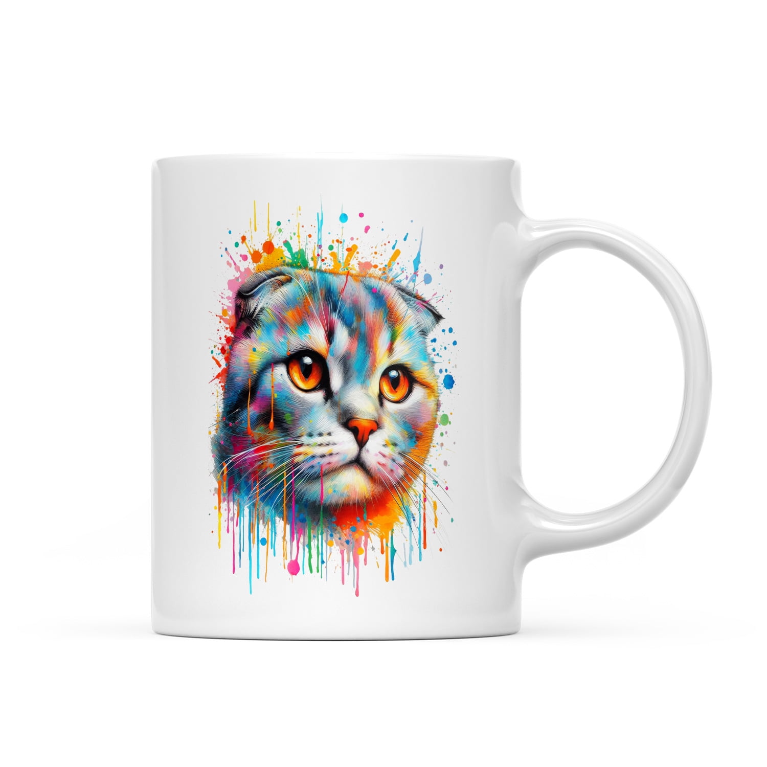 Watercolor Drip Scottish Fold Pop Art Colorful Portrait Artwork Mug Cat ...