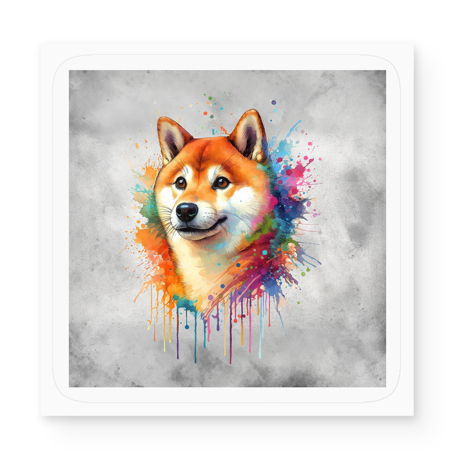 Watercolor Drip Shiba Inu Pop Art Colorful Portrait Artwork Vinyl ...