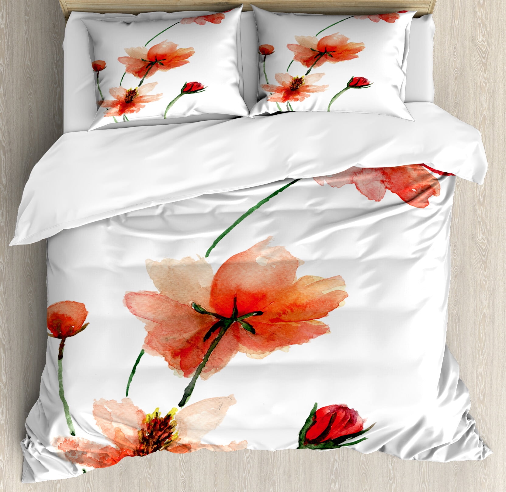 Watercolor Duvet Cover Set Colorful Wildflowers With Vibrant Color