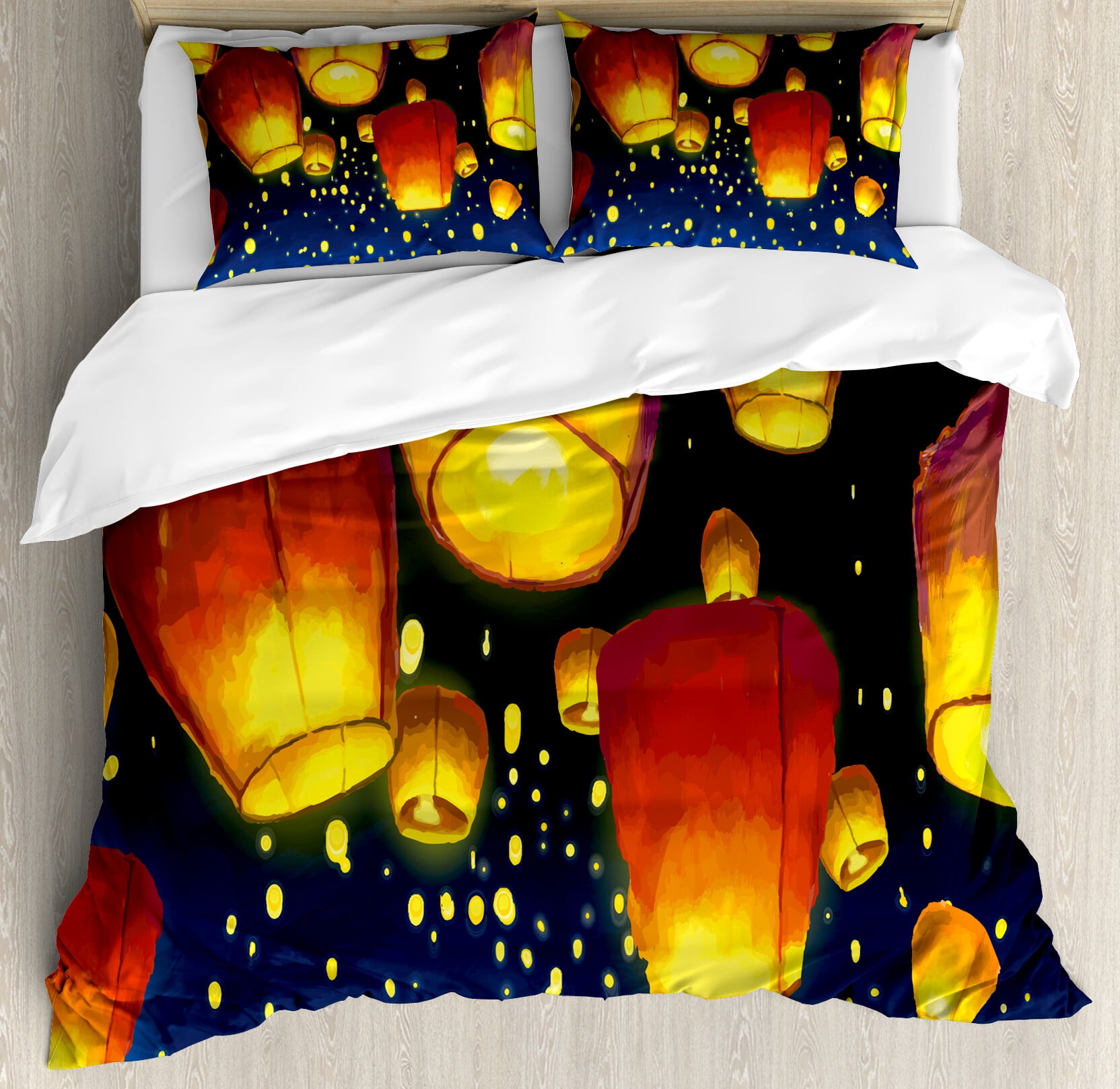 Watercolor Duvet Cover Set, Floating Fanoos Like Devices on Sky ...