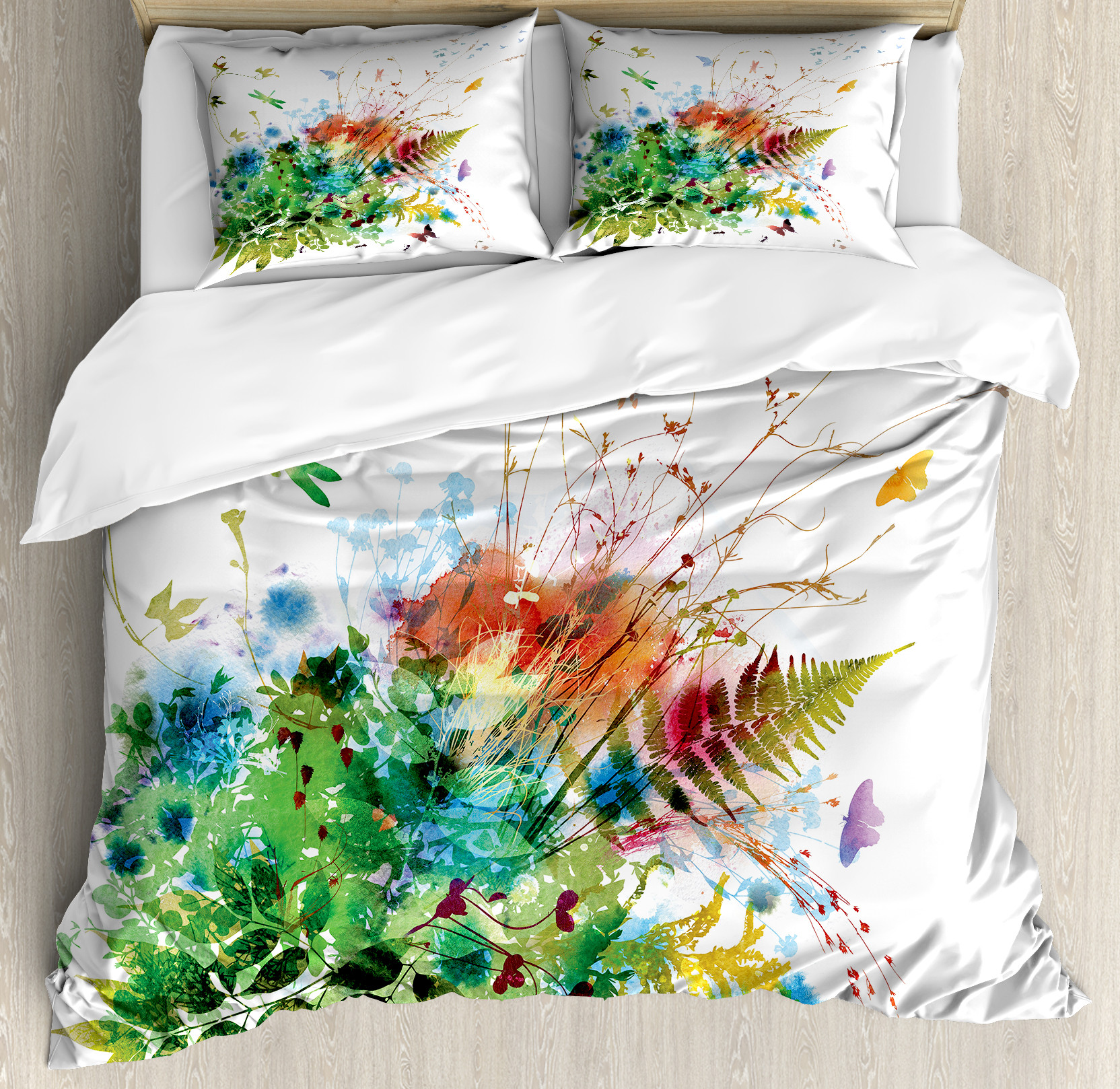 Watercolor Duvet Cover Set, Floral Jungle Foliage Summer Design ...