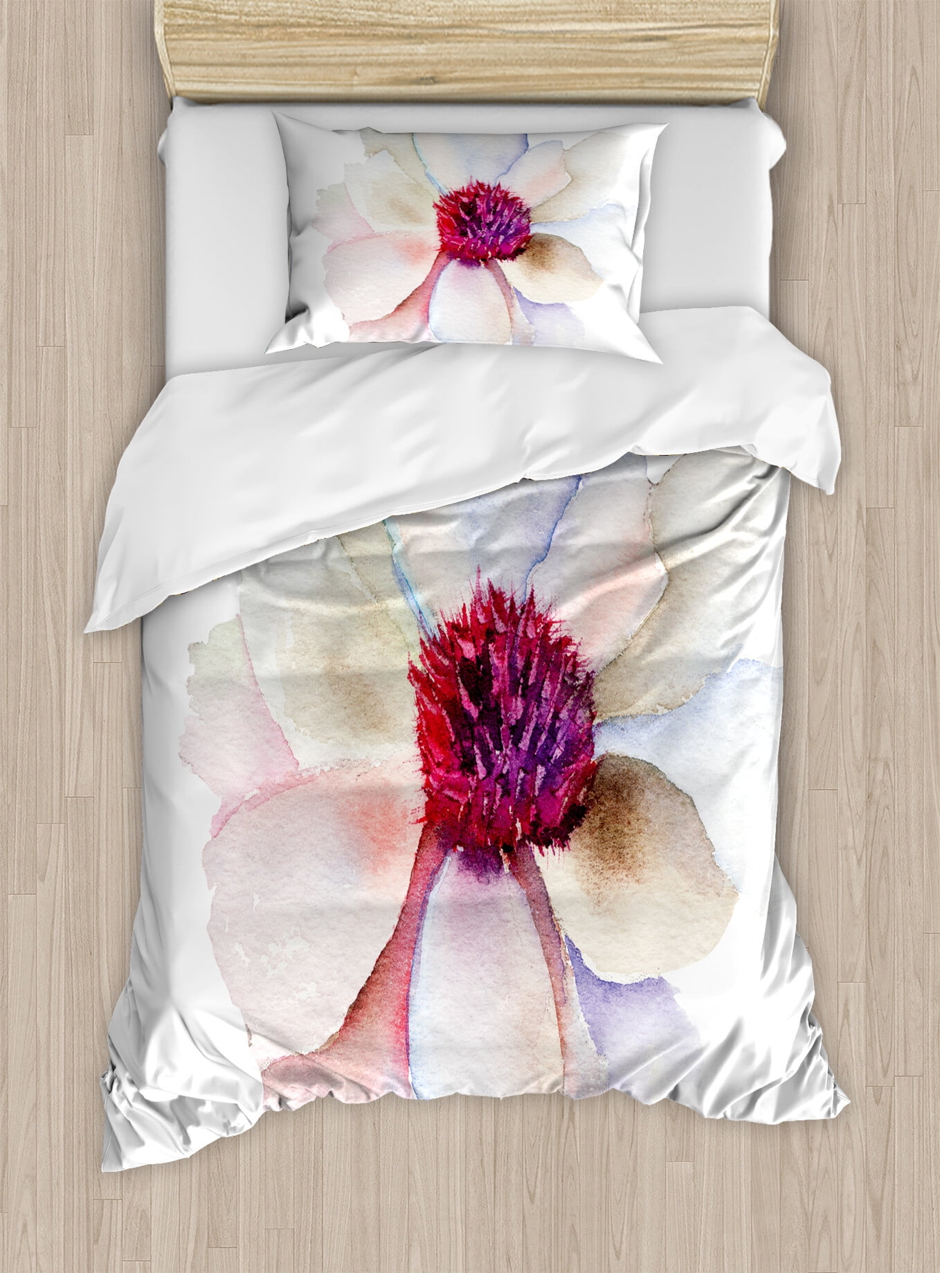 Watercolor Duvet Cover Set, Flower Blossom Art with Tender Petals ...