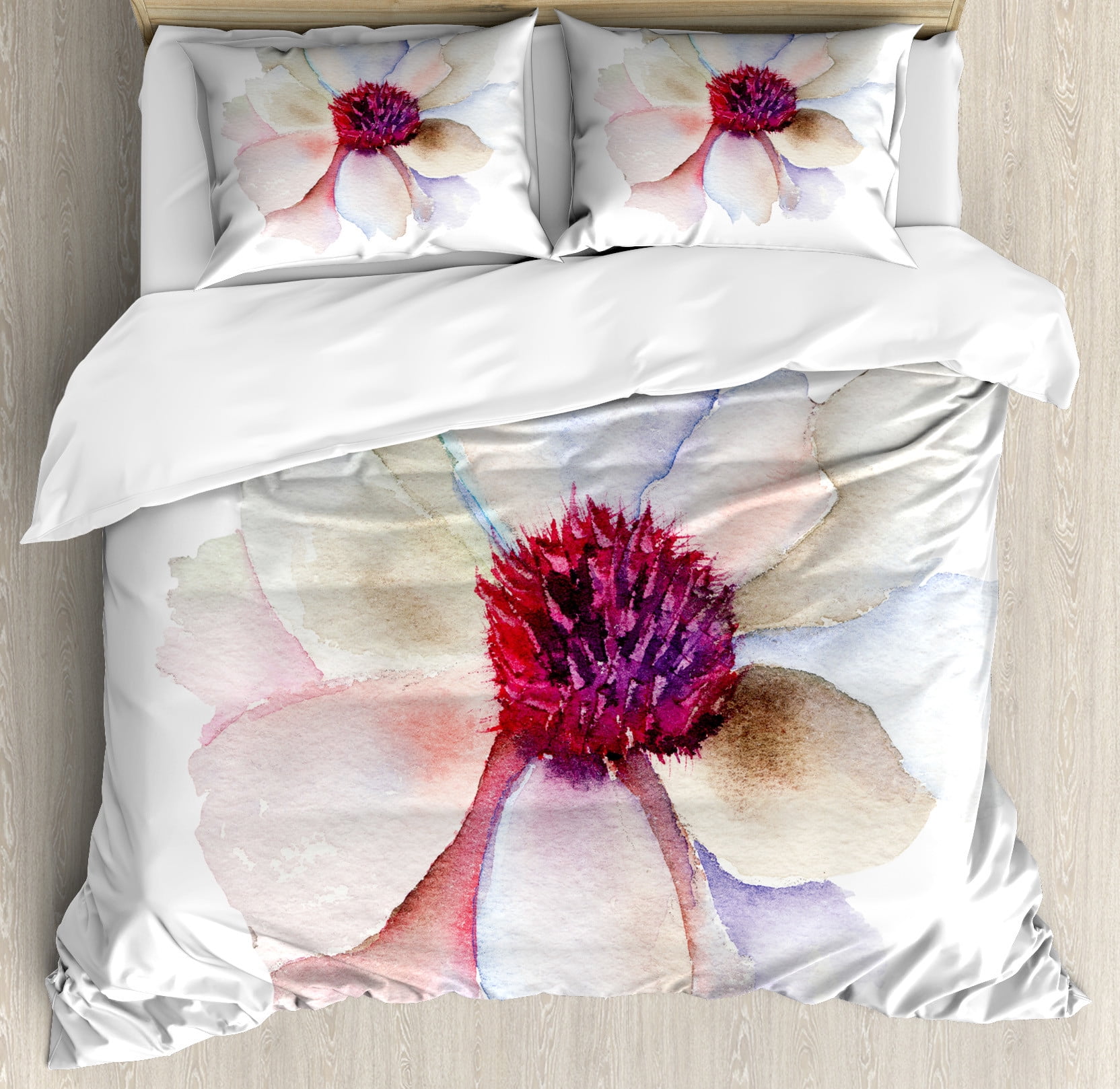 Watercolor Duvet Cover Set, Flower Blossom Art with Tender Petals ...