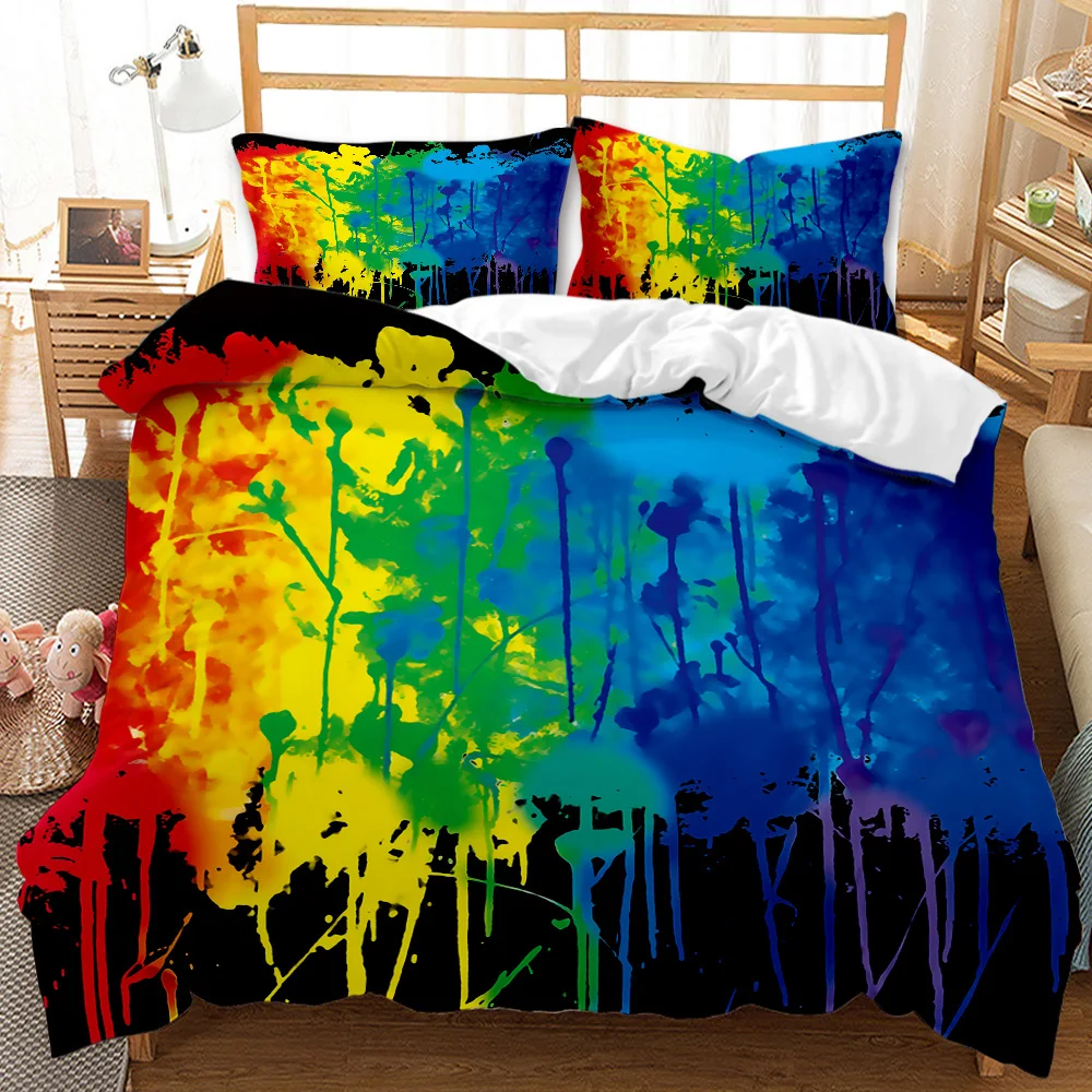 Watercolor Duvet Cover Set MultiColorful Graffiti Splatter Polyester ...