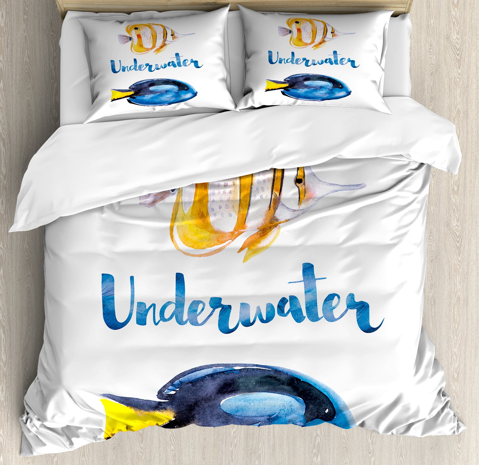 Watercolor Duvet Cover Set, Nautical Underwater Theme Pacific Blue Tang ...