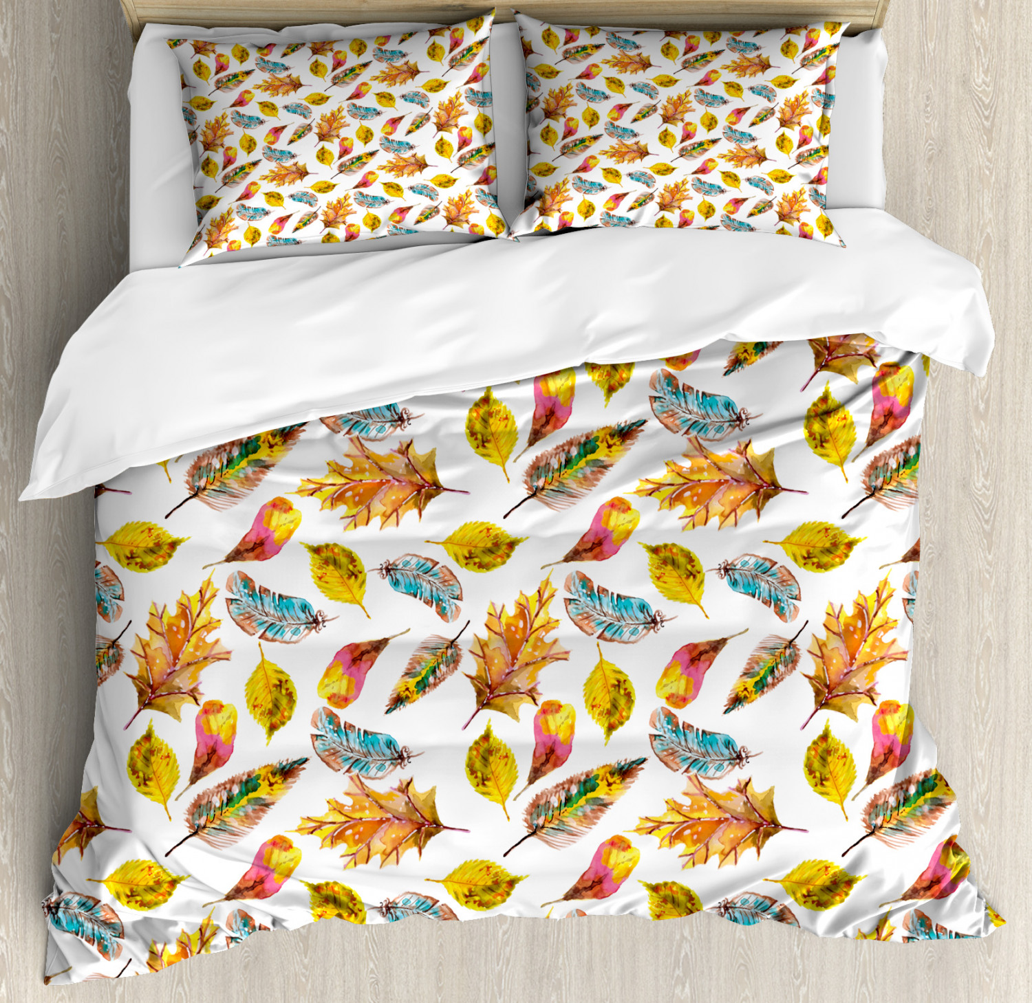 Watercolor Duvet Cover Set Queen Size, Fall Season Inspired Leaf ...