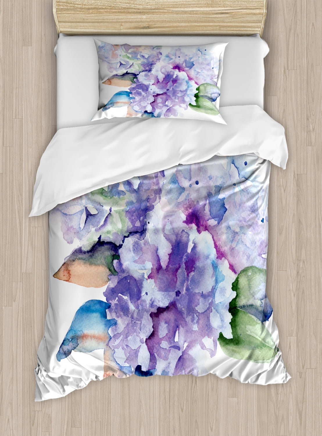 Watercolor Duvet Cover Set Twin Size, Delicate Hydrangea Flowers ...