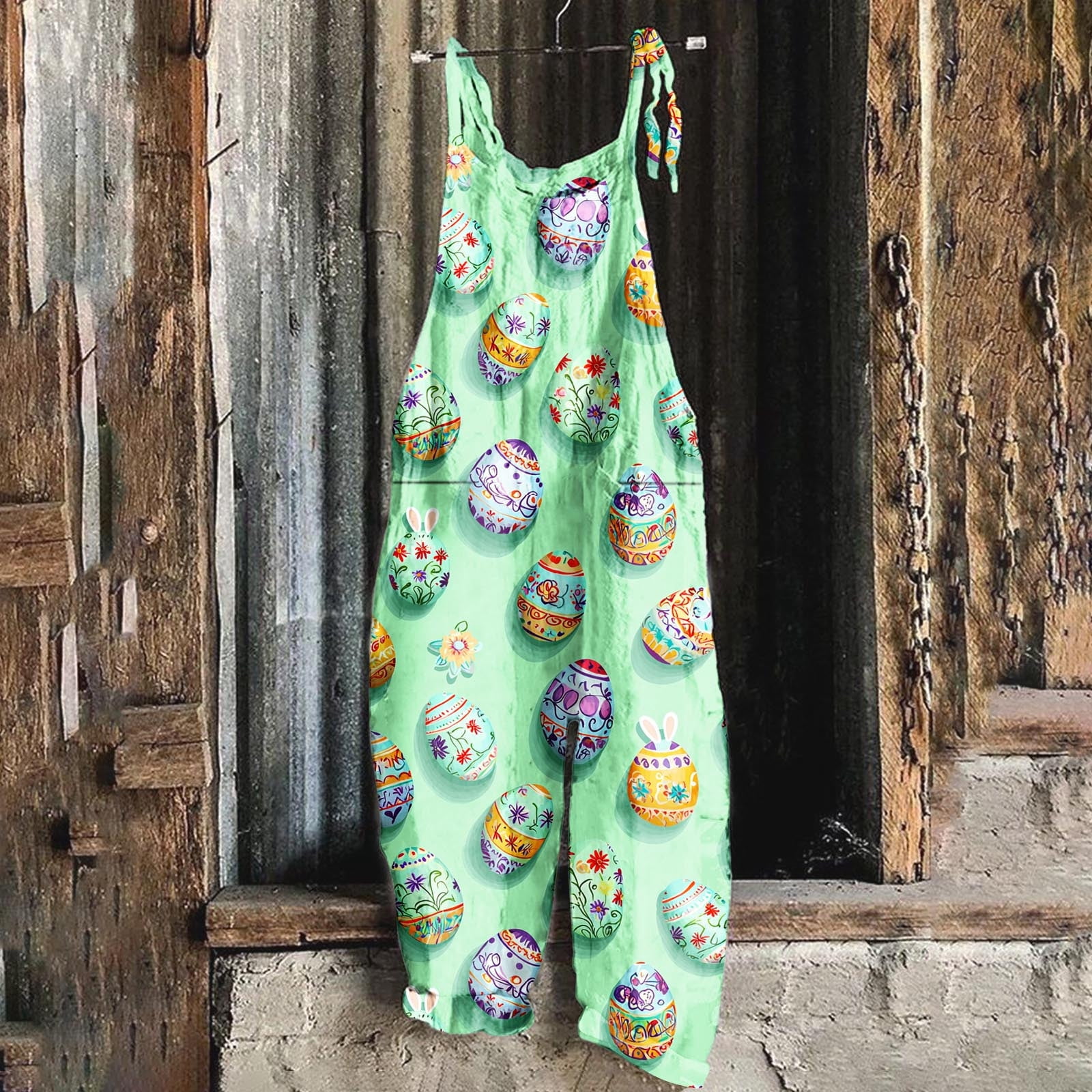 Watercolor Easter Egg Graphic Overalls for Women Bohemian Print ...