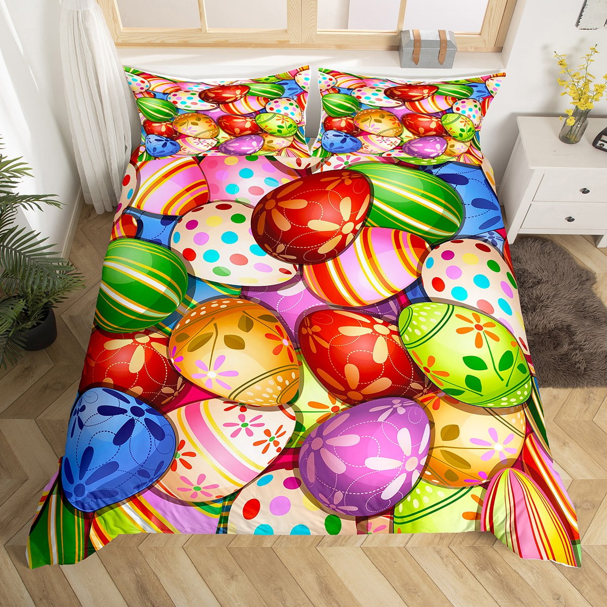 Watercolor Easter Eggs Duvet Cover Happy Easter Themed Rainbow Easter ...