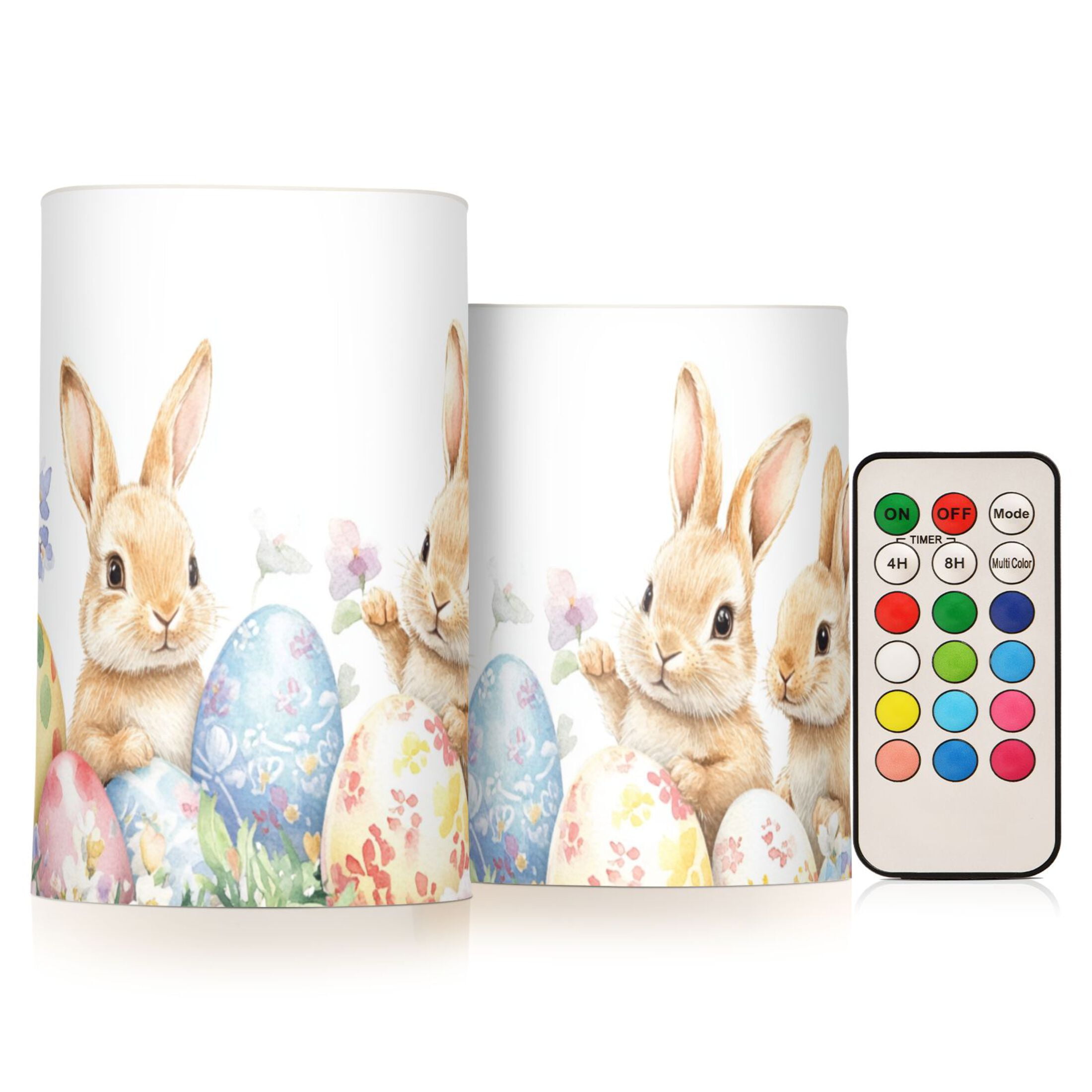 Watercolor Easter Rabbits Eggs Florals Flickering Flameless Candles LED ...