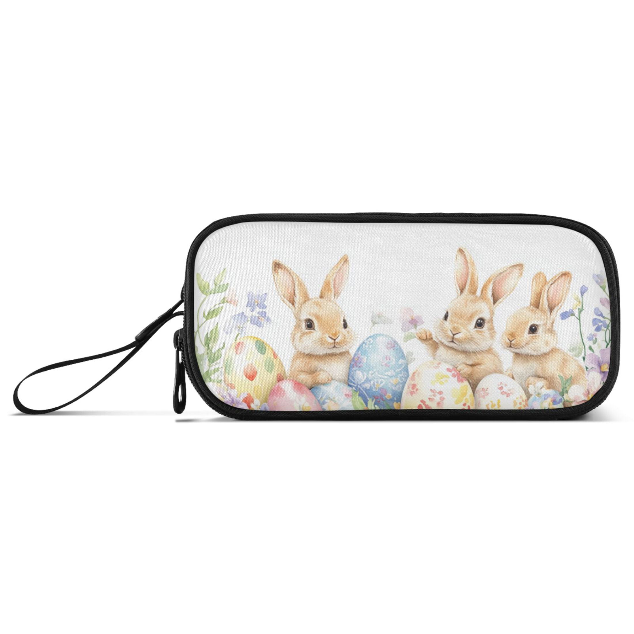 Watercolor Easter Rabbits Eggs Florals Pencil Case Stationary Holder ...