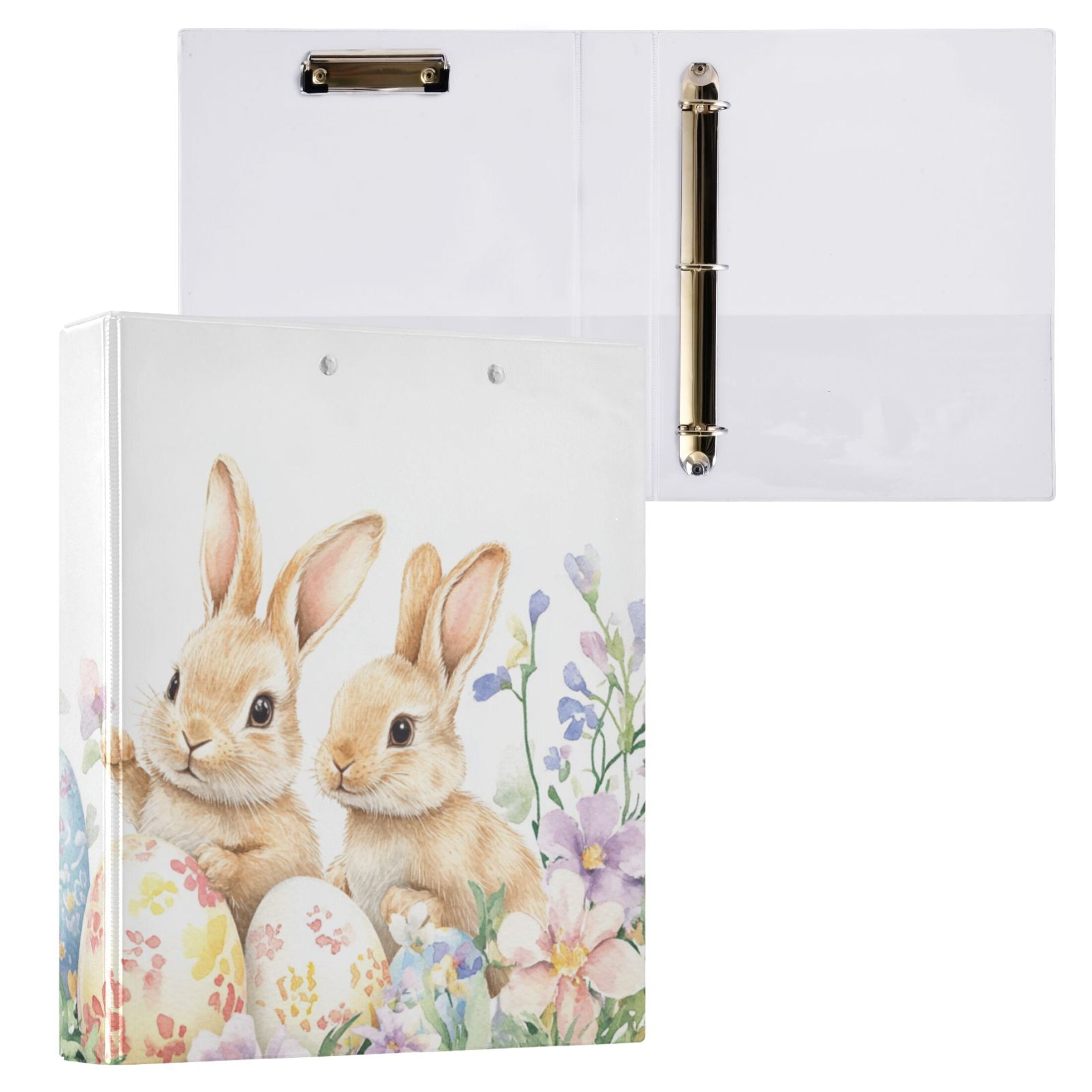 Watercolor Easter Rabbits Eggs Florals Round Ring Binder 3 Rings 1.5 ...