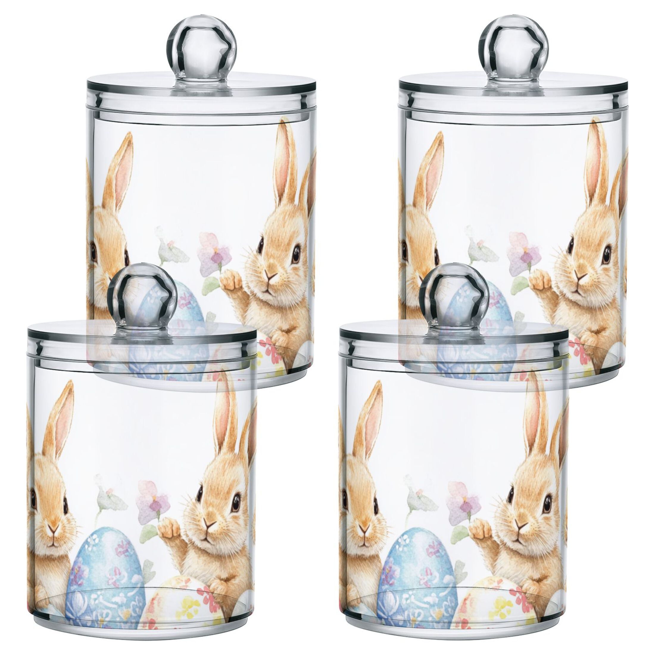 Watercolor Easter Rabbits Eggs Florals Translucent Plastic Cans Storage ...