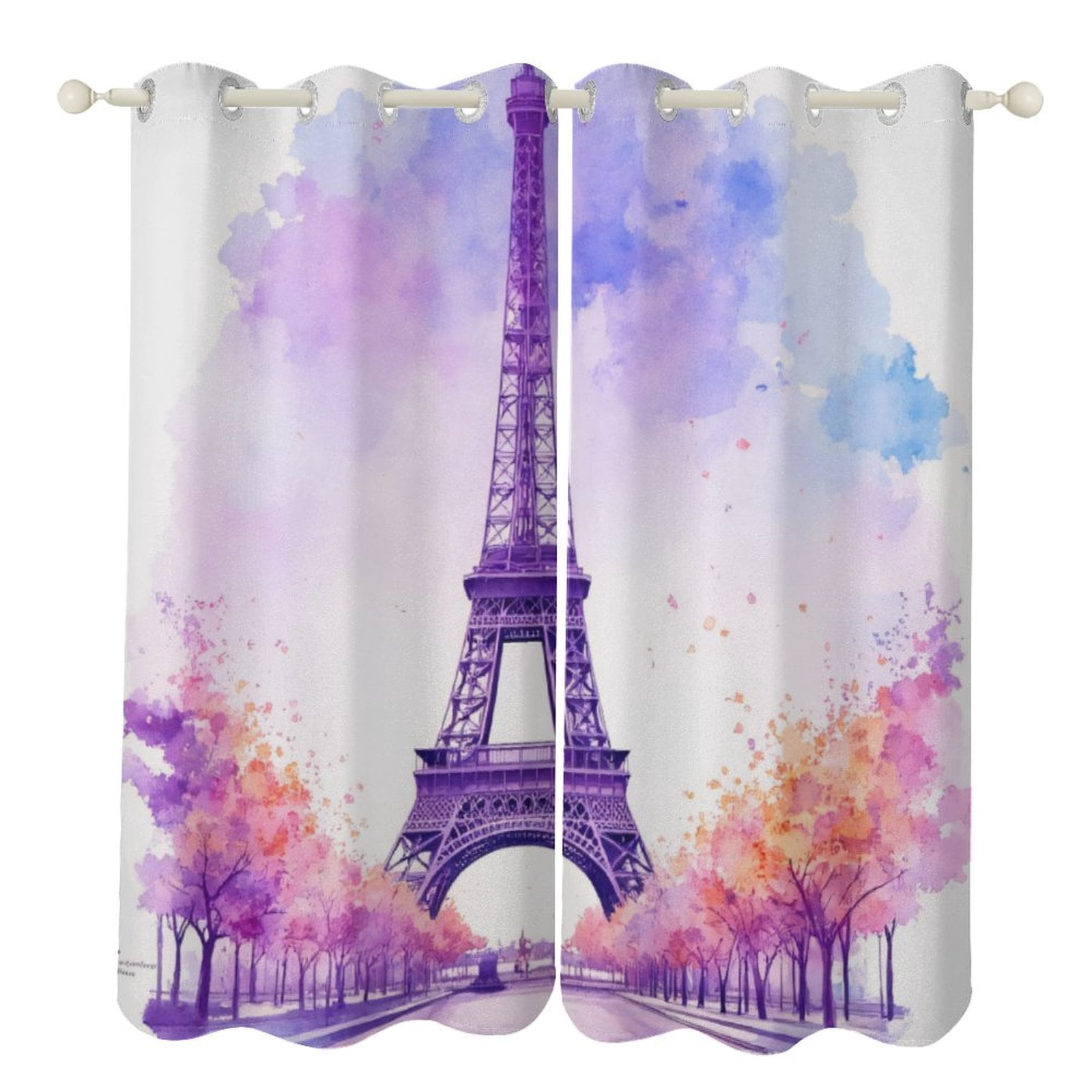 Watercolor Eiffel Tower in Spring Luxury Window Curtains Blinds for ...