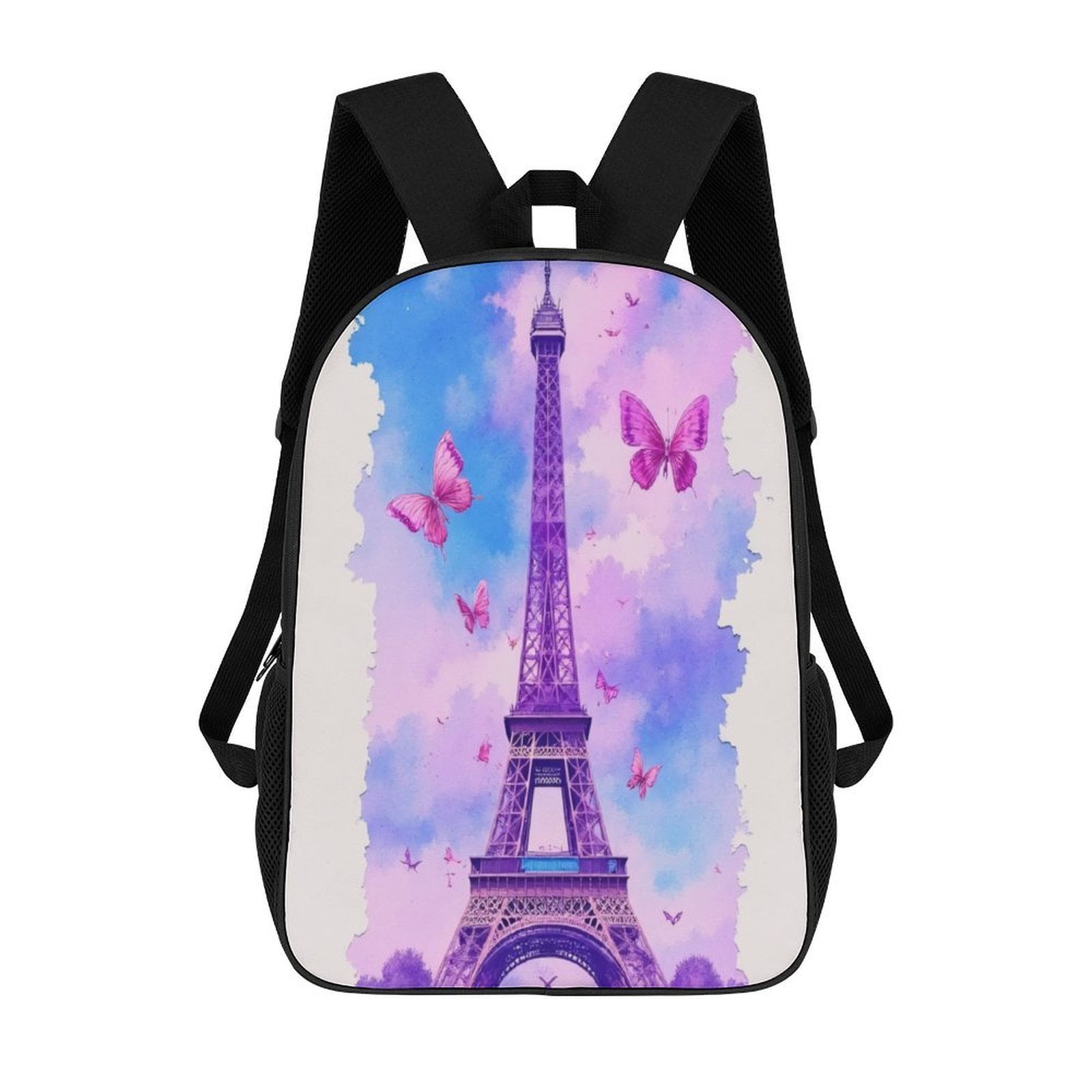 Watercolor Eiffel Tower with Butterflies 17in Backpack 3D Print Student ...