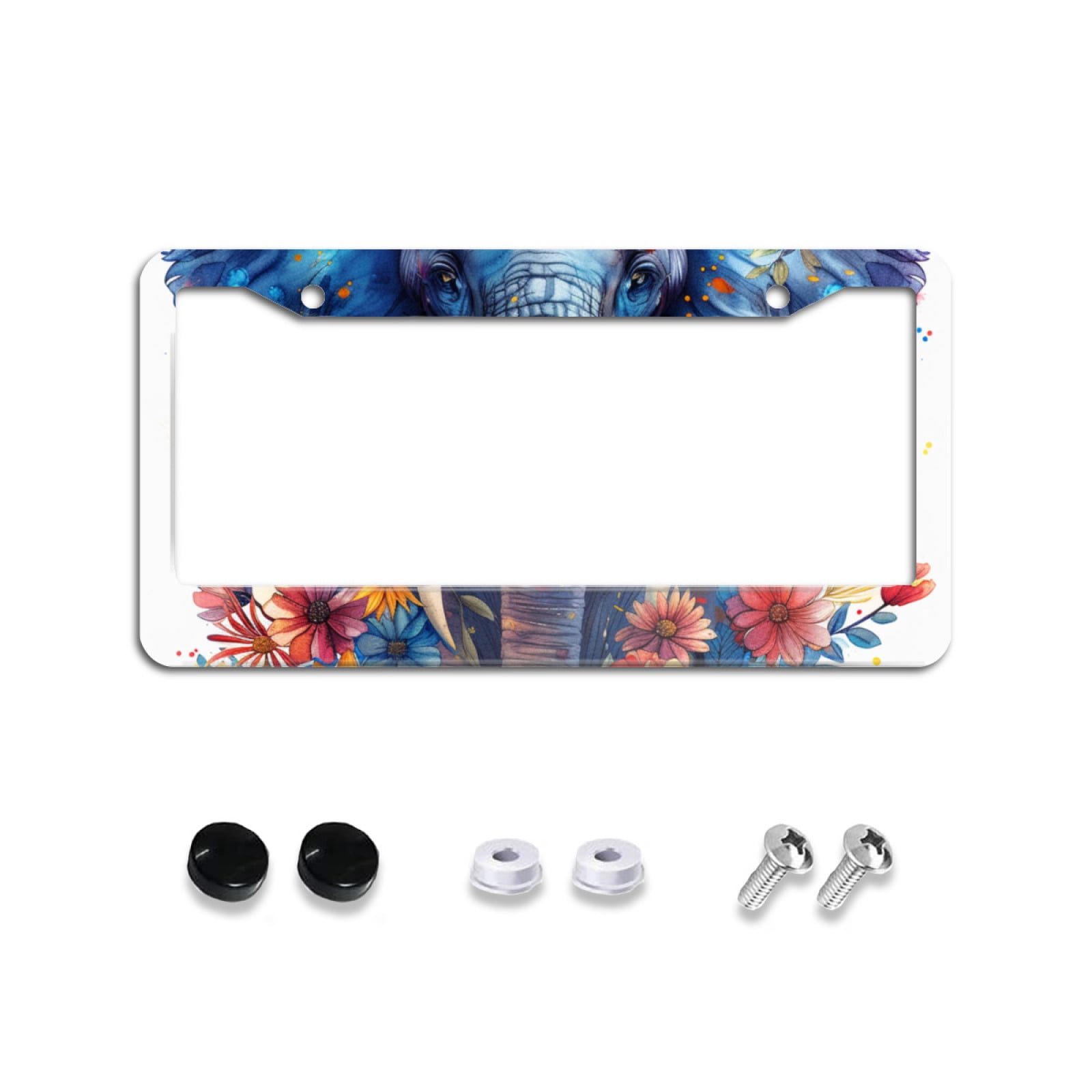Watercolor Elephant with Floral License Plate Frames for Women Men Car ...