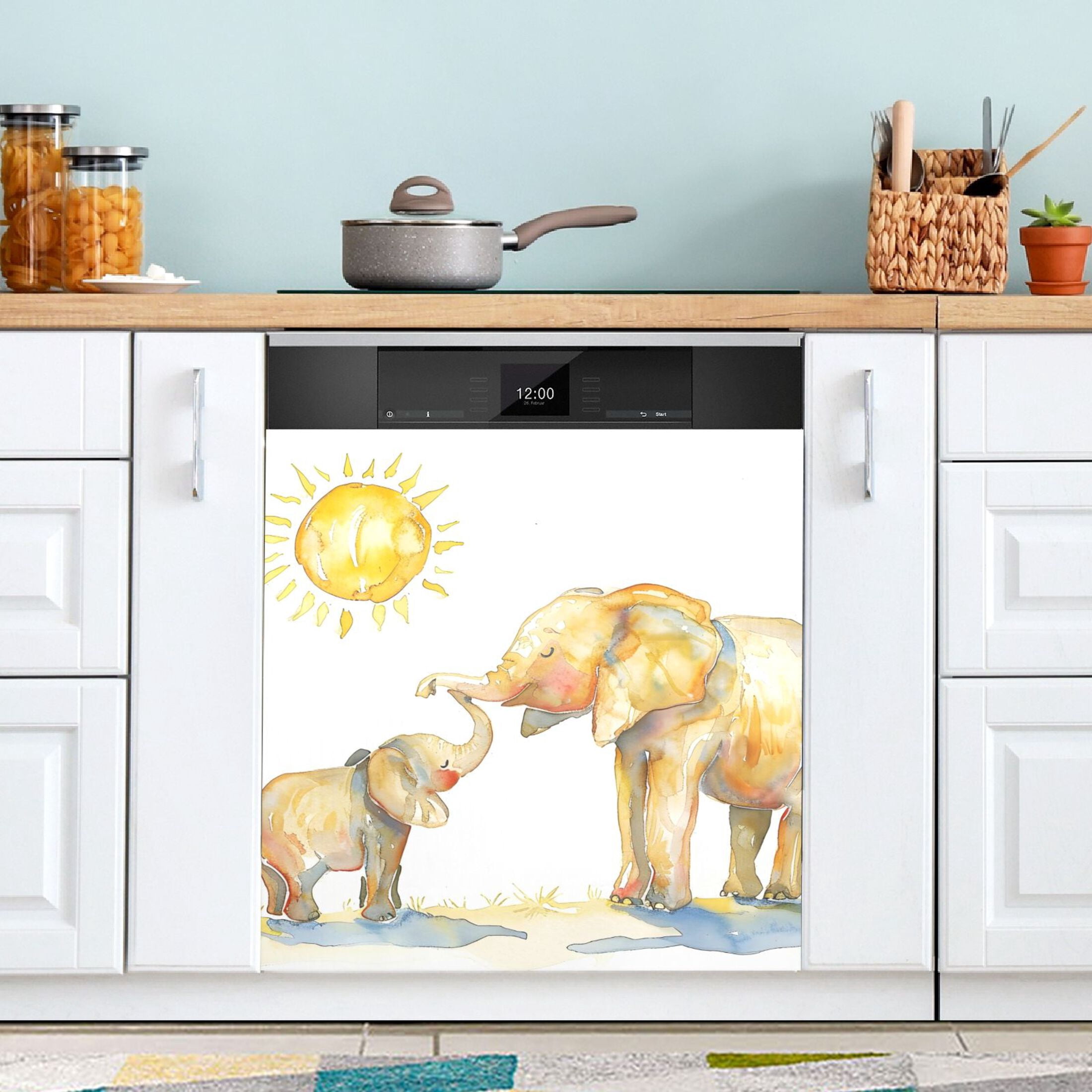Watercolor Elephants Dishwasher Magnetic Covers Magnet Sticker Kitchen ...
