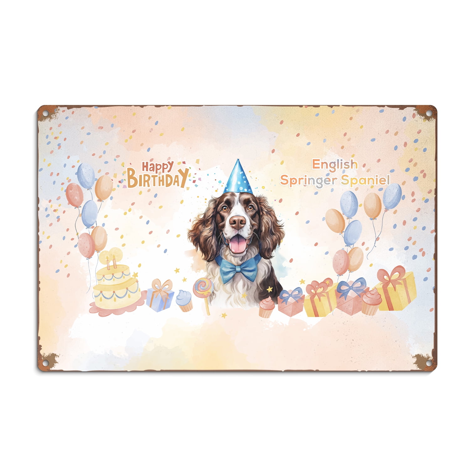 Watercolor English Springer Spaniel Happy Birthday Celebration Balloons ...