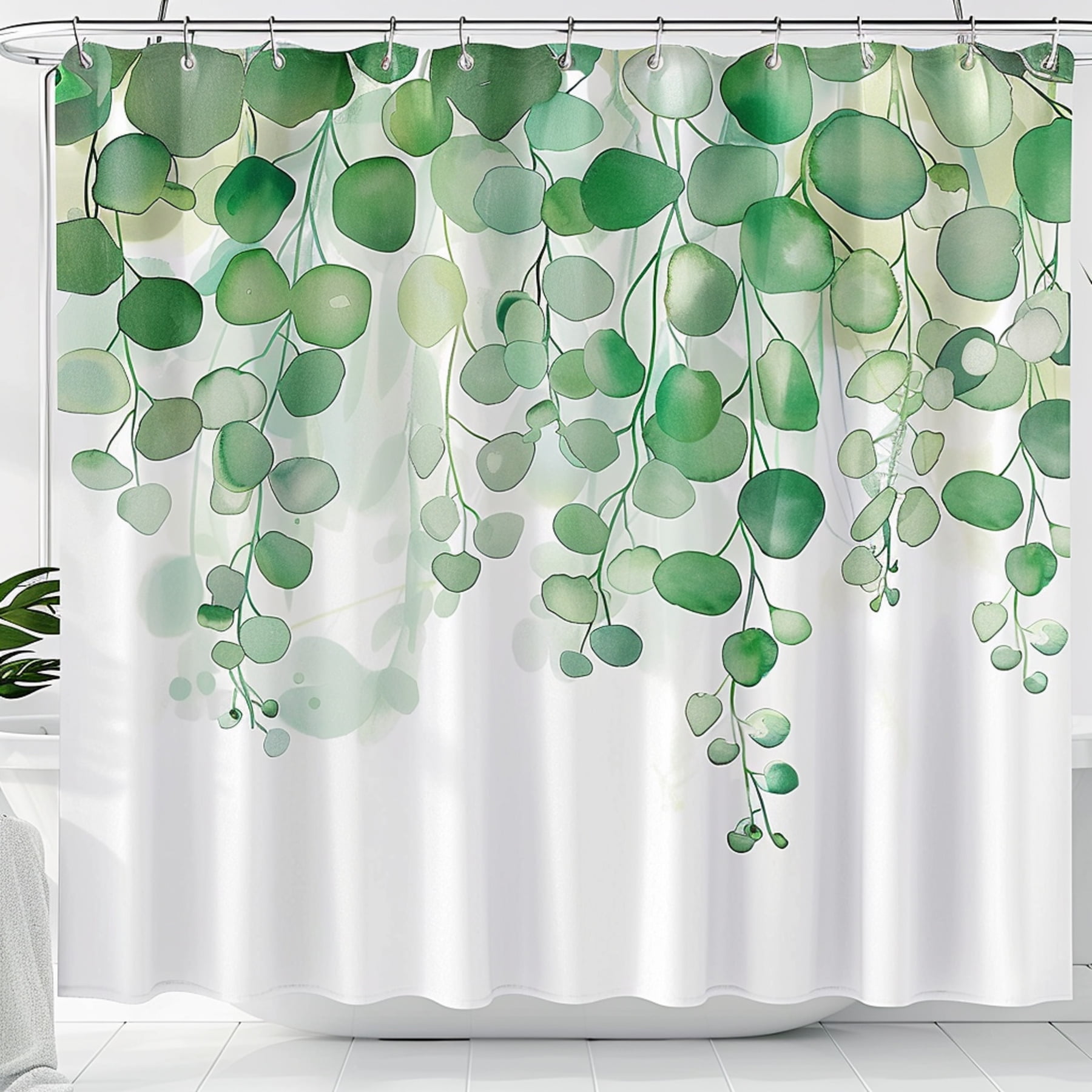 Watercolor Eucalyptus Greenery Shower Curtain White Background Enamel