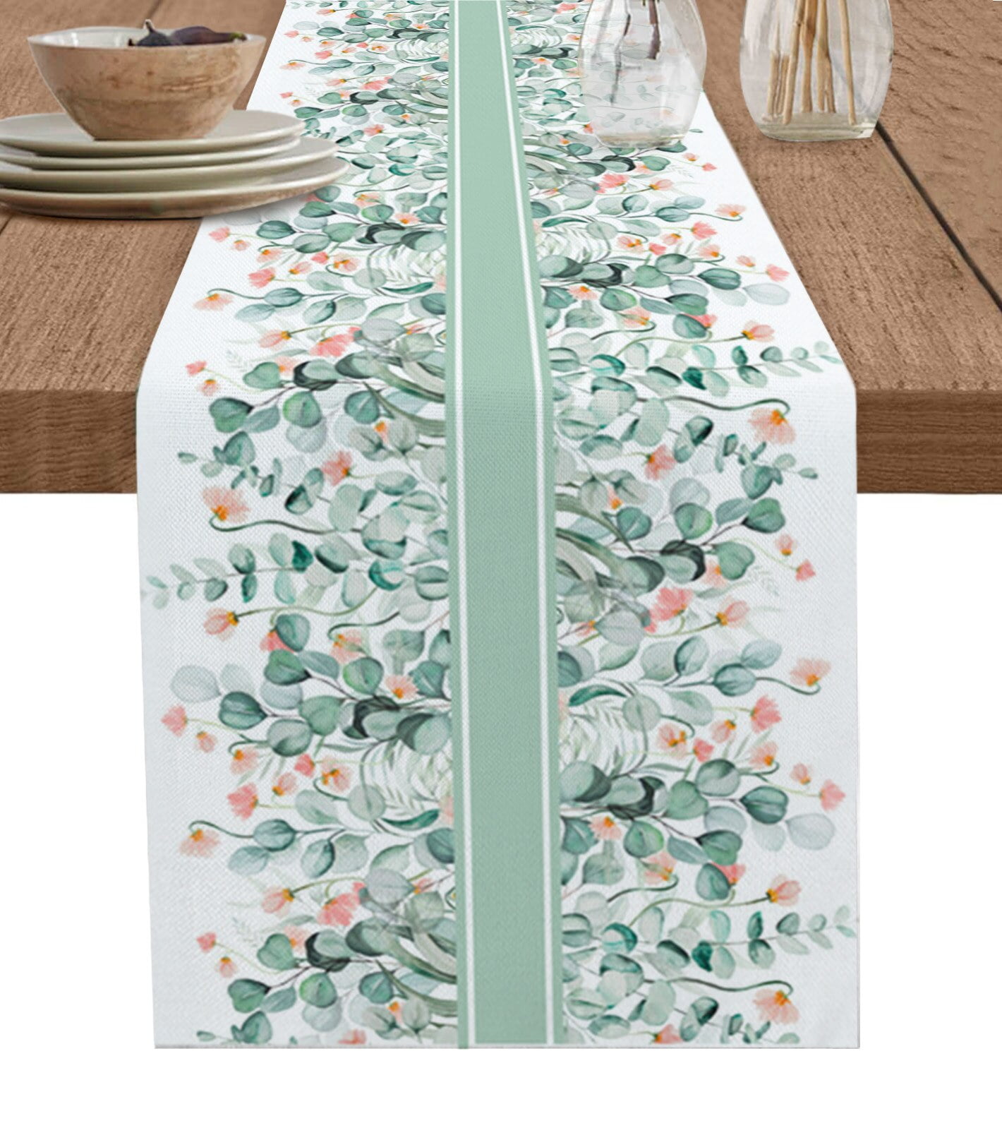 Watercolor Eucalyptus Leaves Abstract Table Runner Home Wedding Table ...