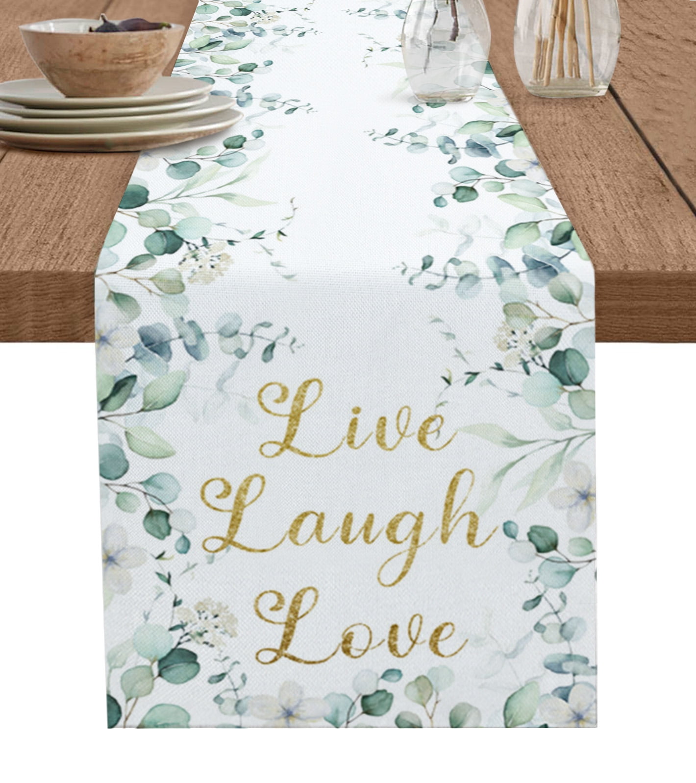 Watercolor Eucalyptus Leaves Abstract Table Runner Home Wedding Table Mat Centerpieces ration ...