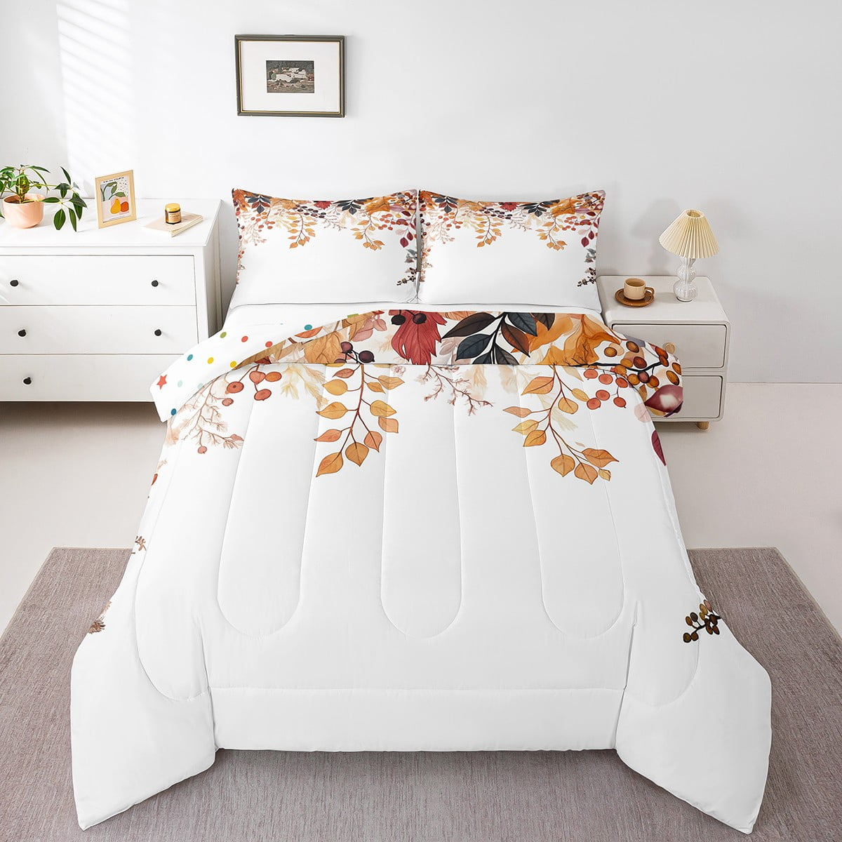 Watercolor Eucalyptus Leaves Comforter Set Teens Adults,Fall Leaves Bedding Set,Bohemia Trees ...