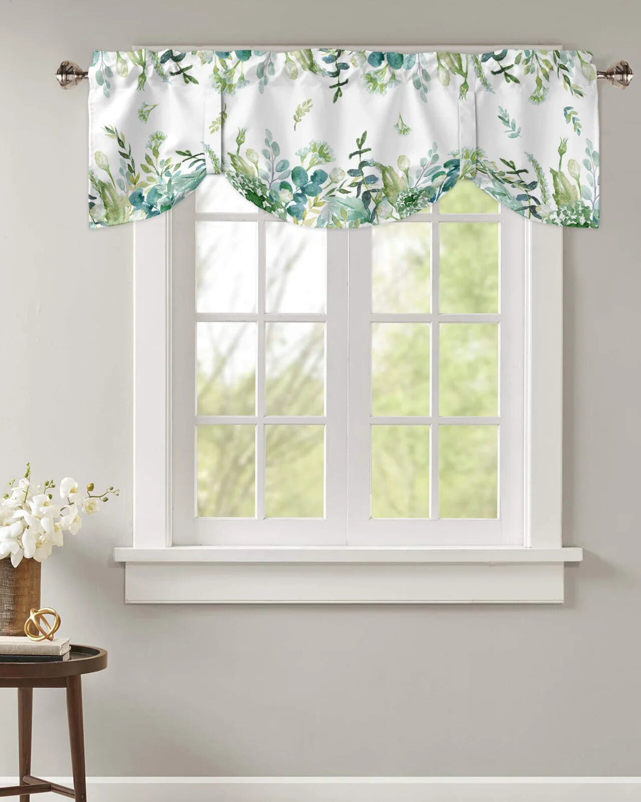 Watercolor Eucalyptus Leaves Farm Kitchen Valance Curtain Window ...