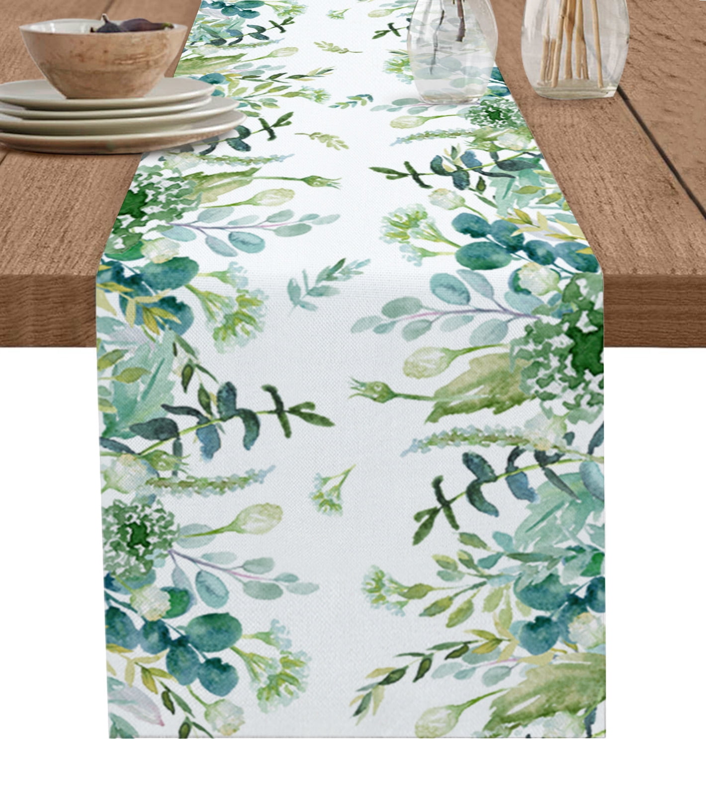 Watercolor Eucalyptus Leaves Farm Vintage Table Runner Wedding r ...