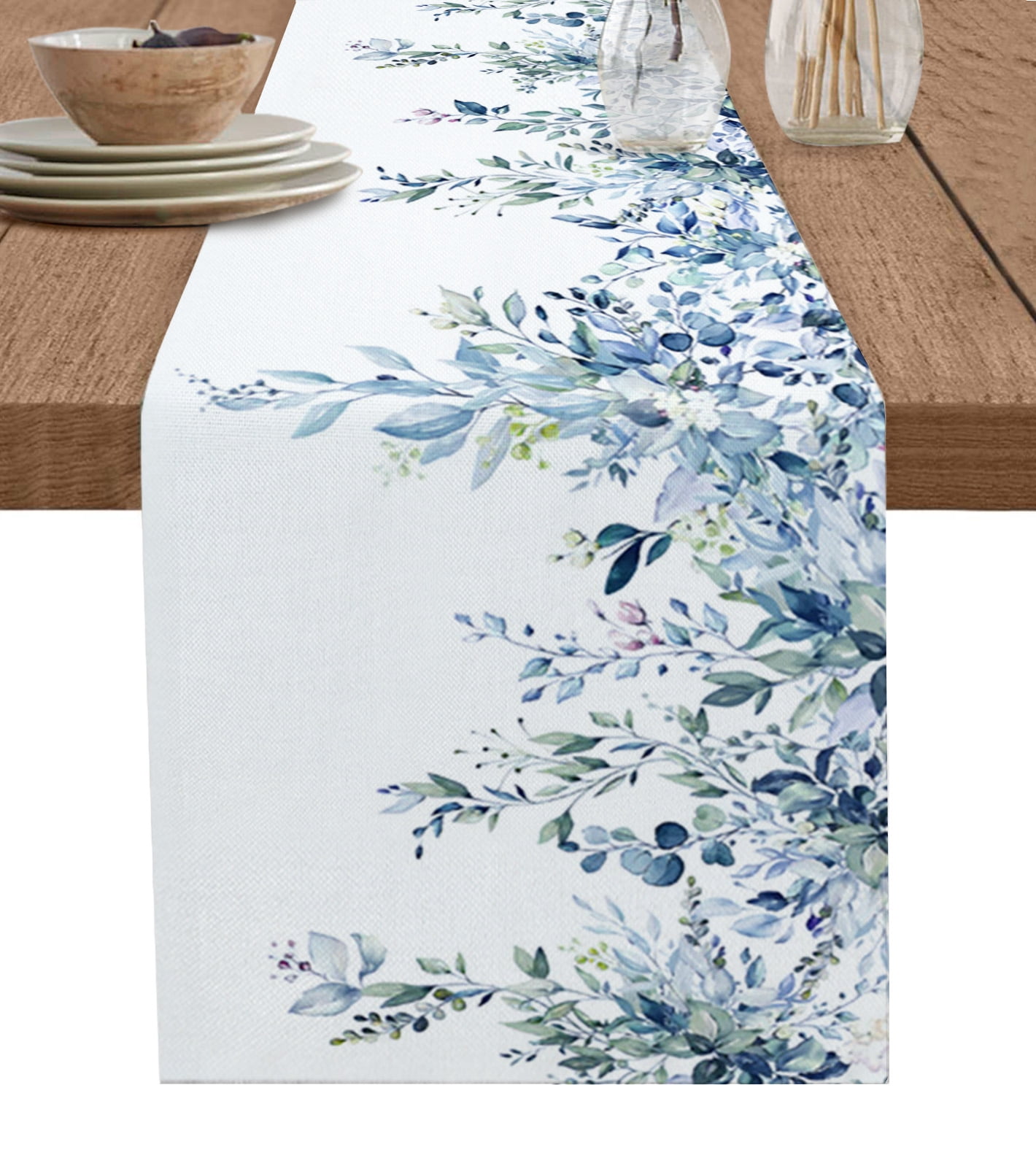 Watercolor Eucalyptus Leaves Farm Vintage Table Runner Wedding r ...