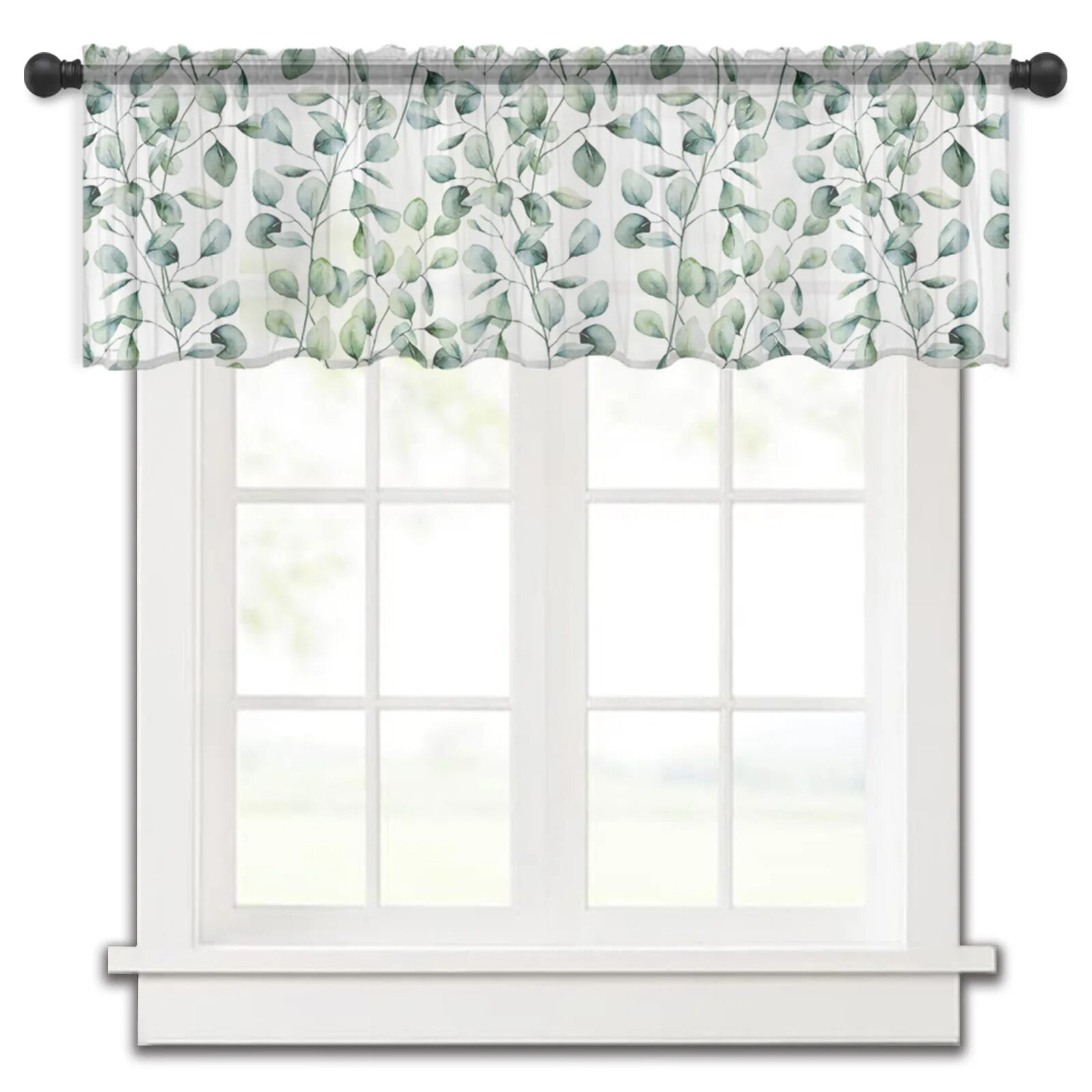 Watercolor Eucalyptus Leaves Plant Rod Pocket Short Curtain Half ...