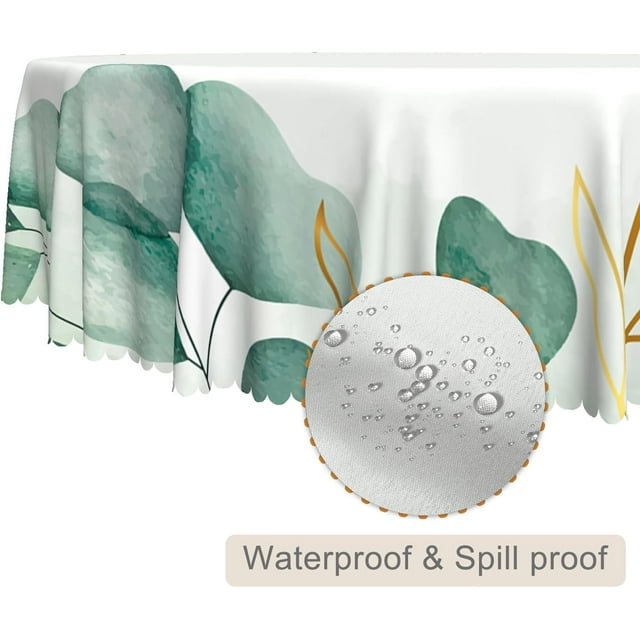 Watercolor Eucalyptus Leaves Round Tablecloth 60 Inch Sage Green Gold ...