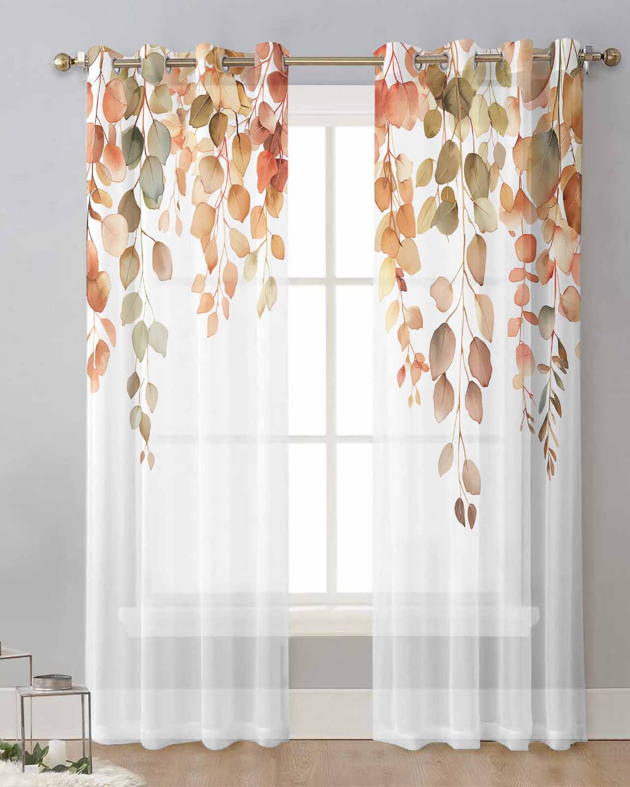 Watercolor Eucalyptus Leaves Sheer Curtains For Living Room Window ...