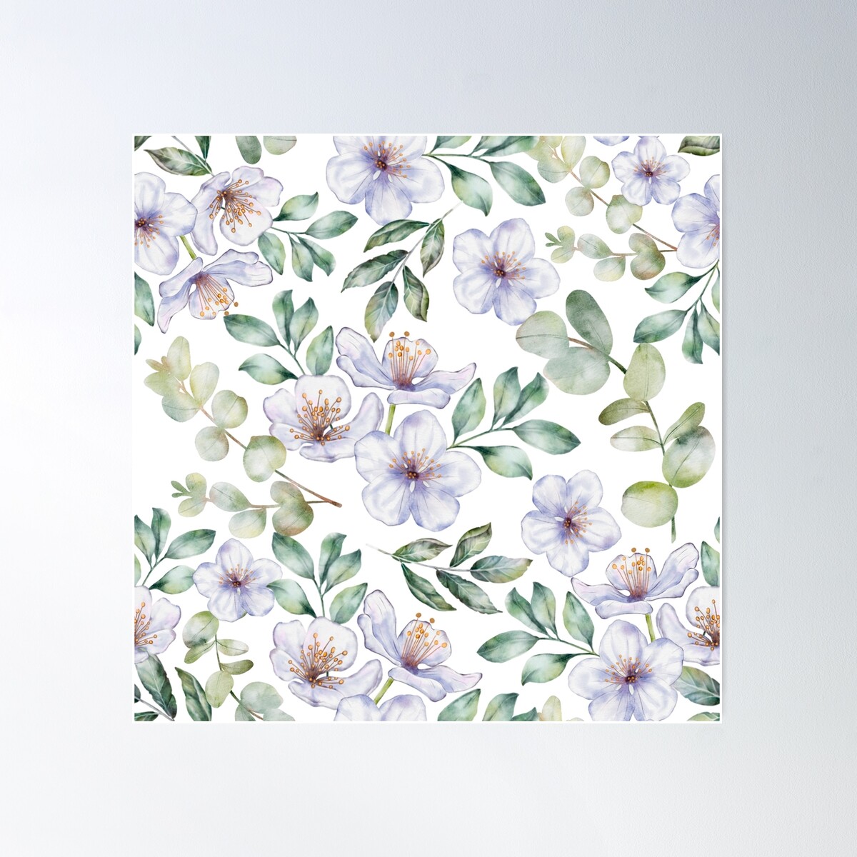 Watercolor Eucalyptus Purple Flower Poster Wall Art, Modern Wall Decor ...
