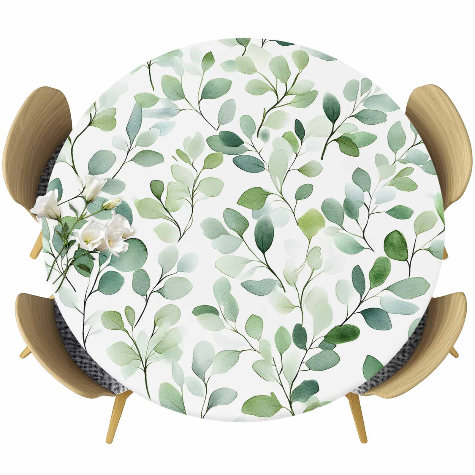 Watercolor Eucalyptus Round Tablecloth 36-44 Inch Round Fitted Table ...