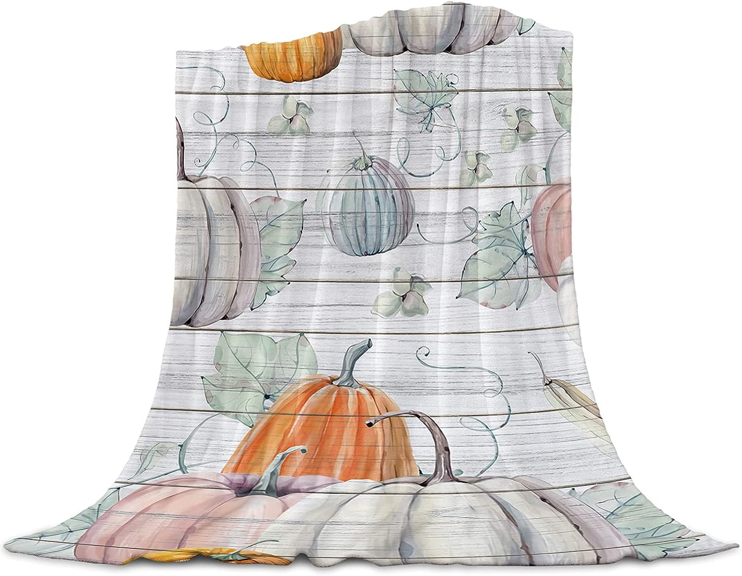 Watercolor Fall Harvest Farm Pumpkins Throw Blankets, Grey Vintage Wood ...