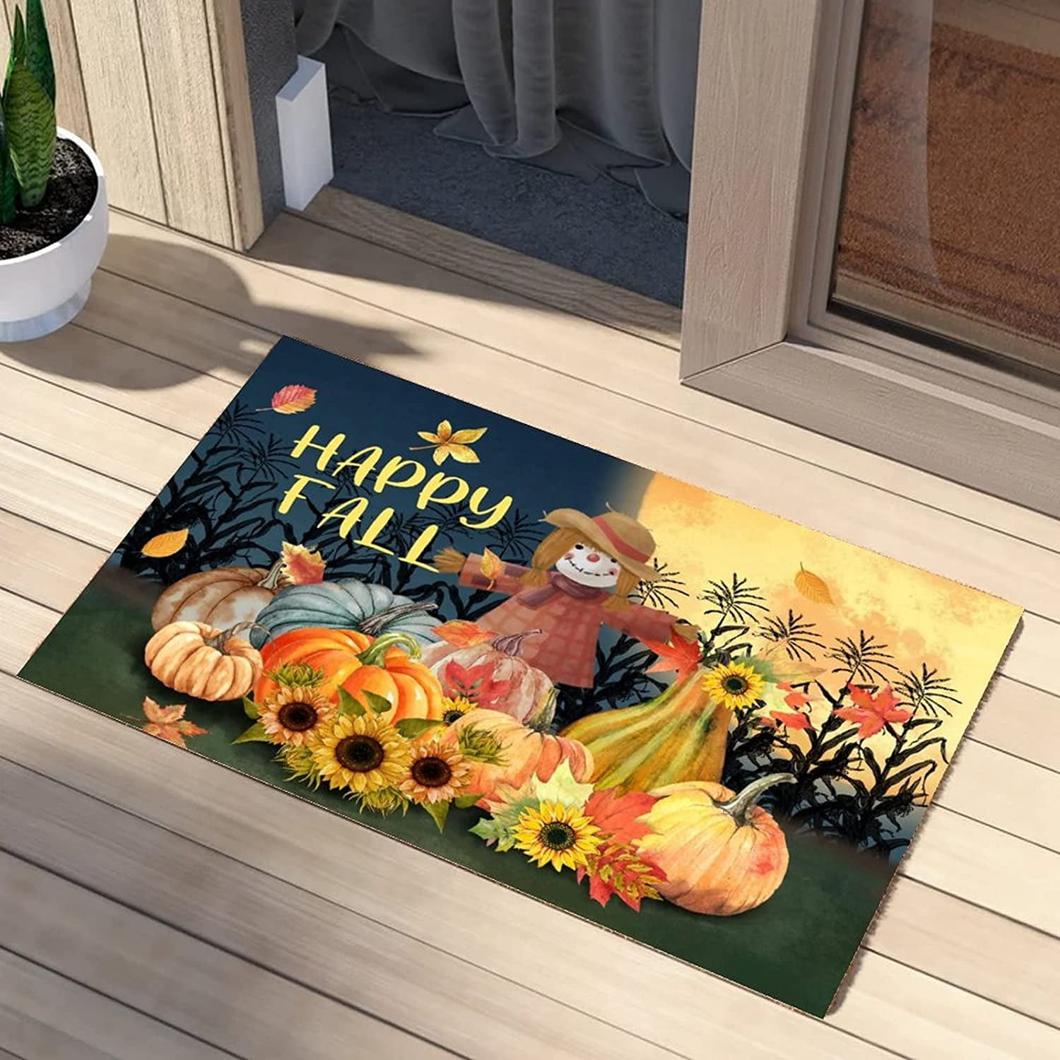 Watercolor Fall Pumpkins Coconut Coir Door Mats Scarecrows Pumpkins ...