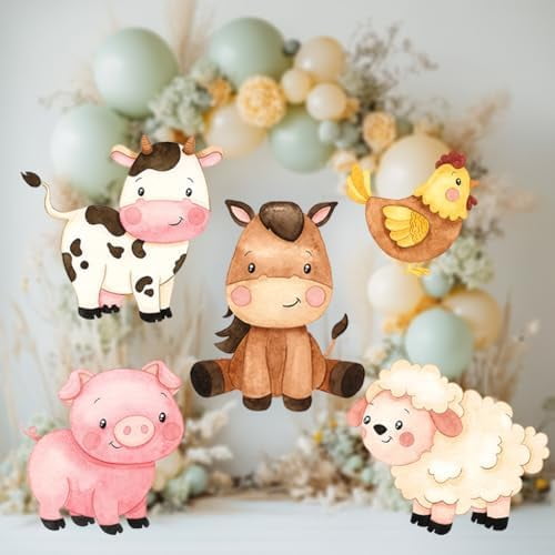 Watercolor Farm Animals Cutouts Set of 5, Birthday Decor, Barnyard ...