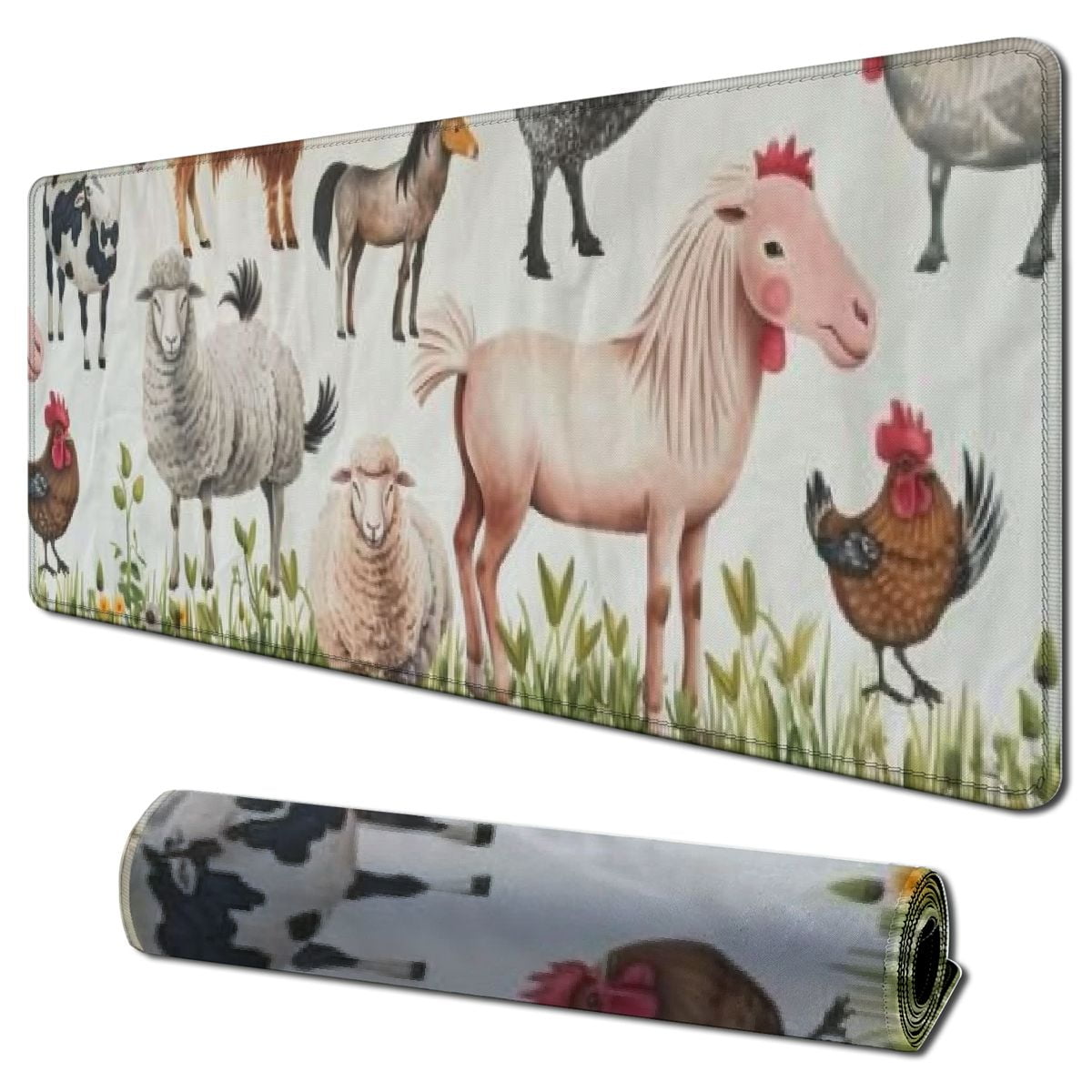 Watercolor Farm Animals Pig Sheep Horse Cow Gaming Mouse Pad Large ...