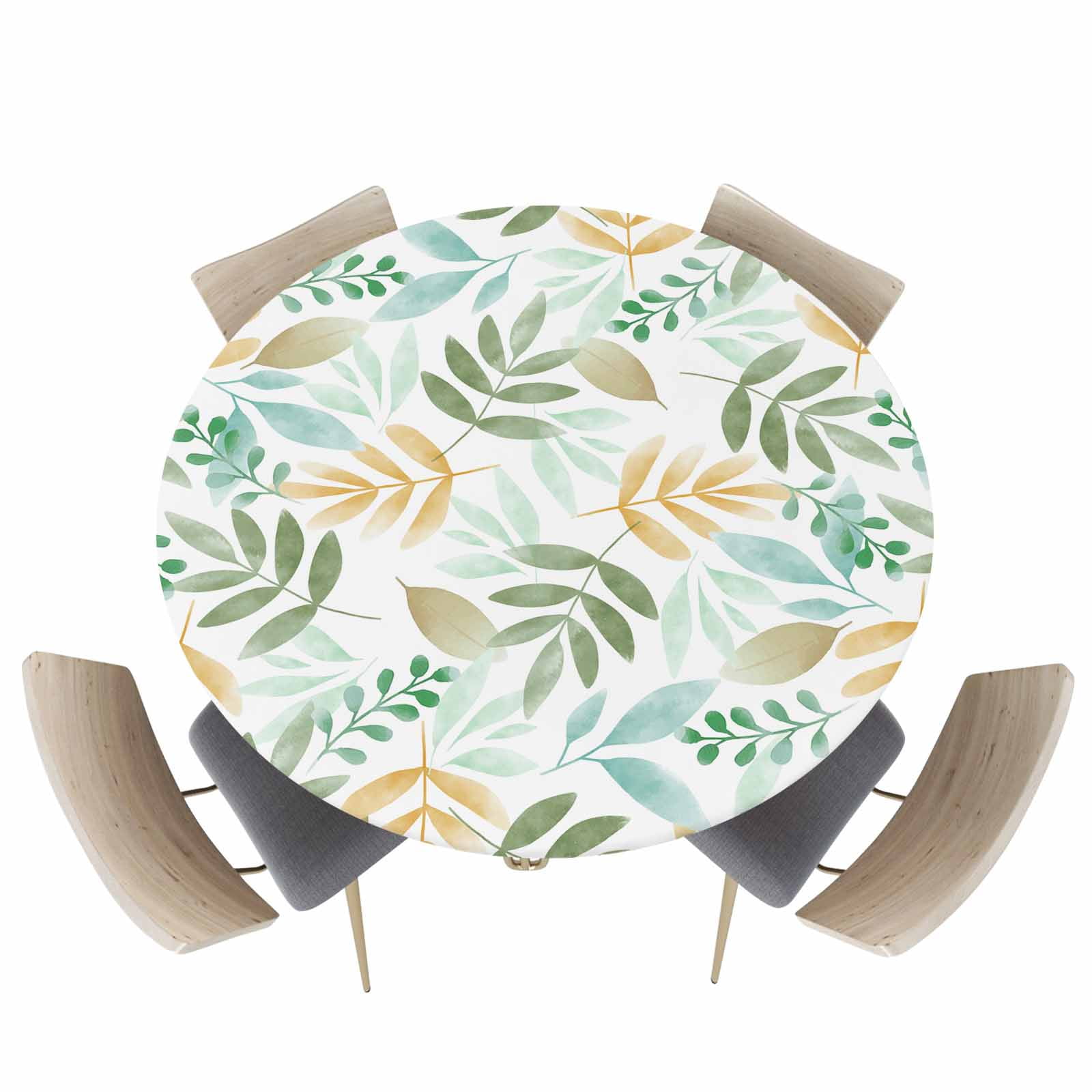 Watercolor Farm Botanical Leaves Fitted Tablecloth for 36-44in Round ...