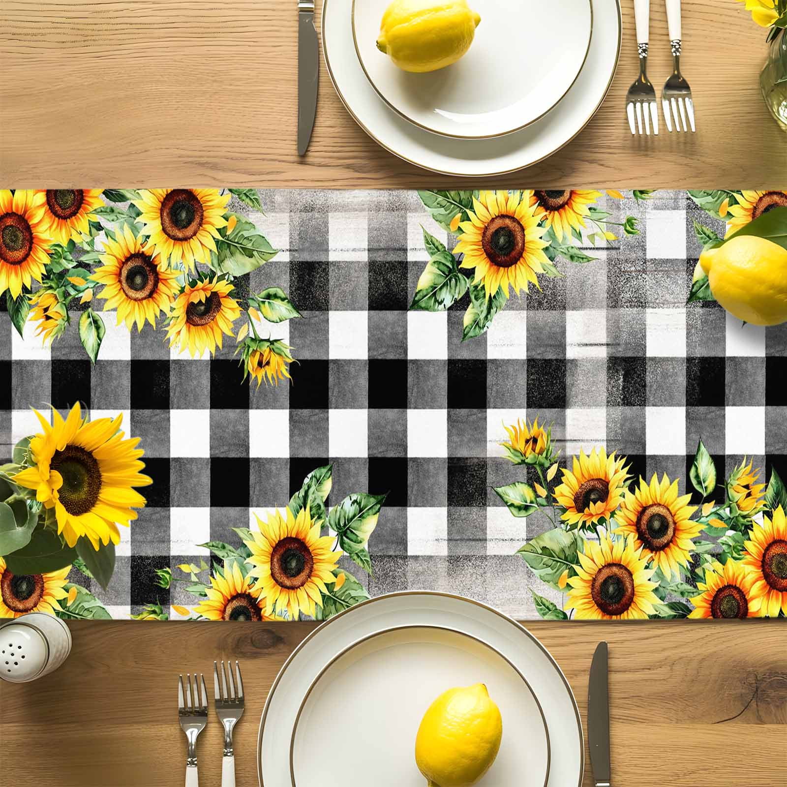 Watercolor Farm Cow Yellow Sunflowers Table Runner-72 Inch Long Buffalo ...