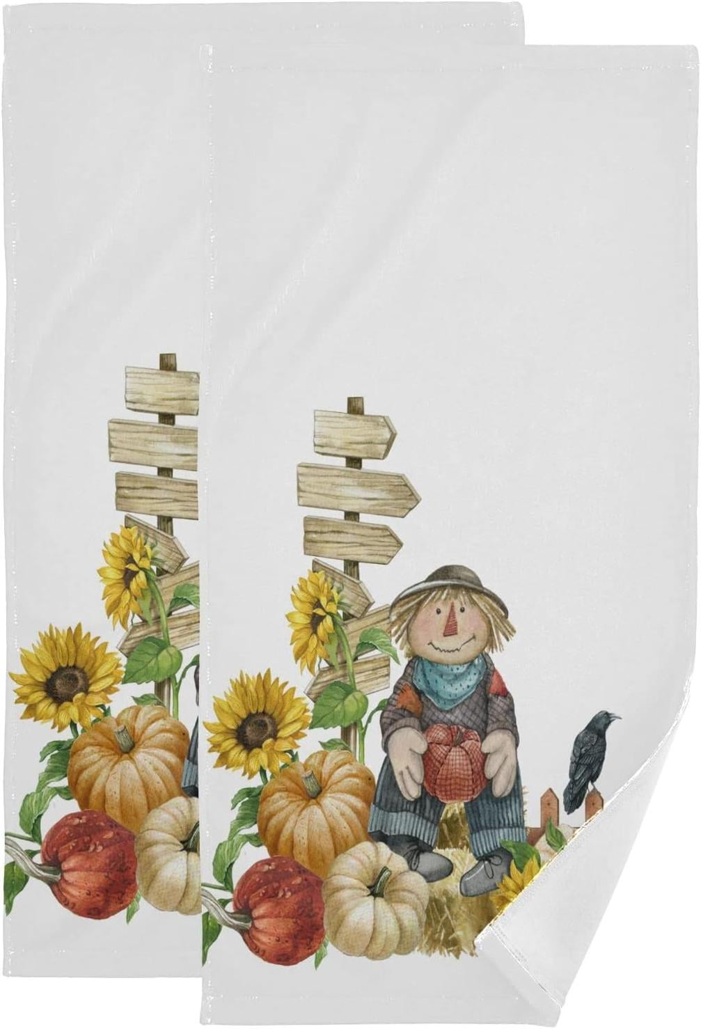 Watercolor Farmhouse Scarecrow Hand Towels for Bathroom, Autumn Pumpkin Sunflower Kitchen Towels ...