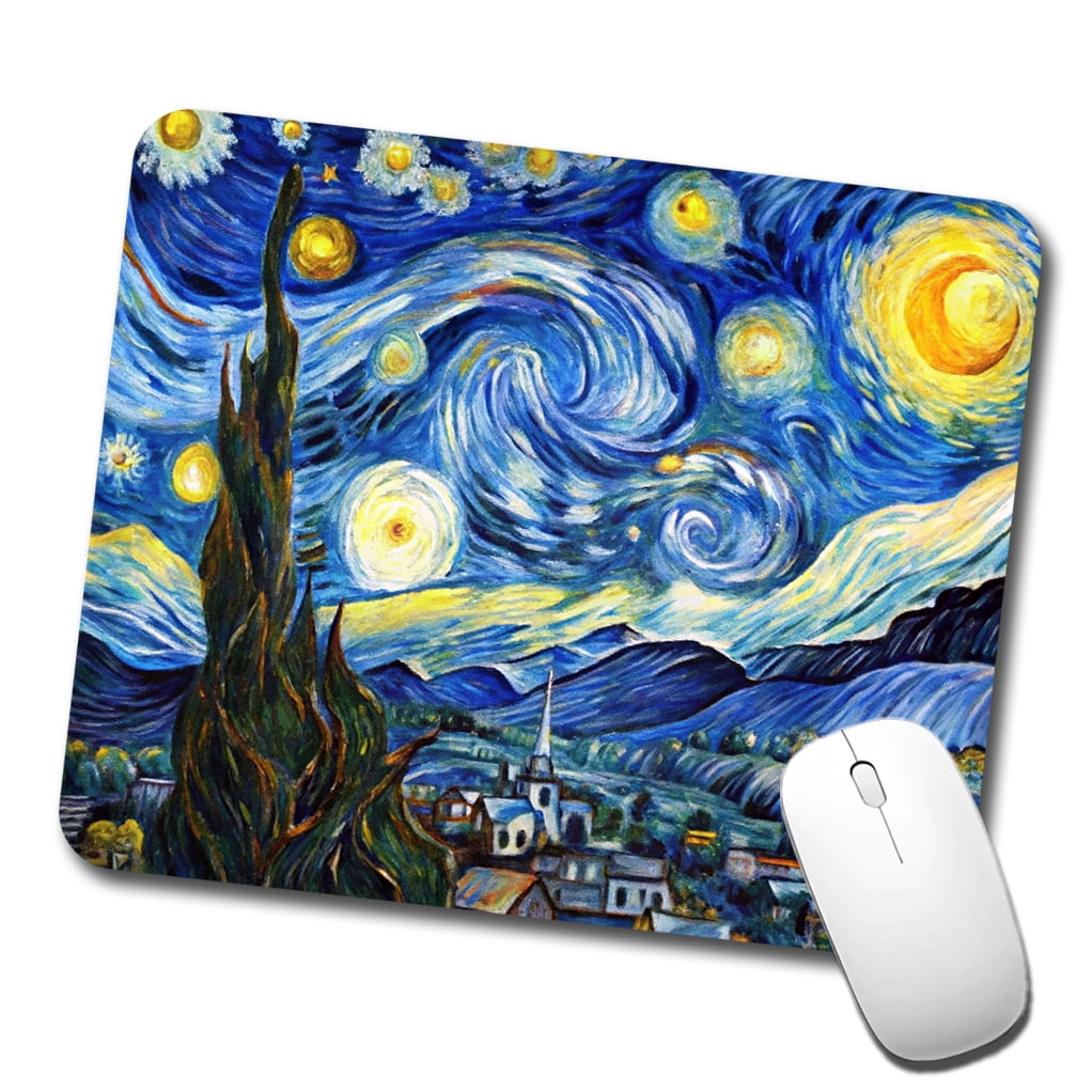 Watercolor Faux Van Gogh Starry Night Mouse Pad Low Profile Gaming Mat ...