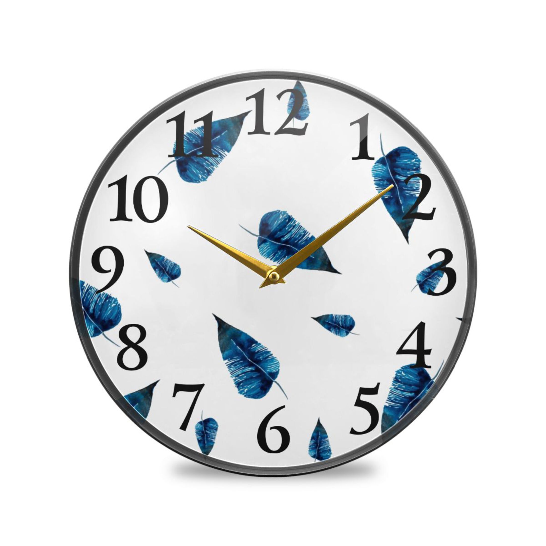Watercolor Feathers Blue Wall Clocks Battery Operated 11.9 Inch Round ...
