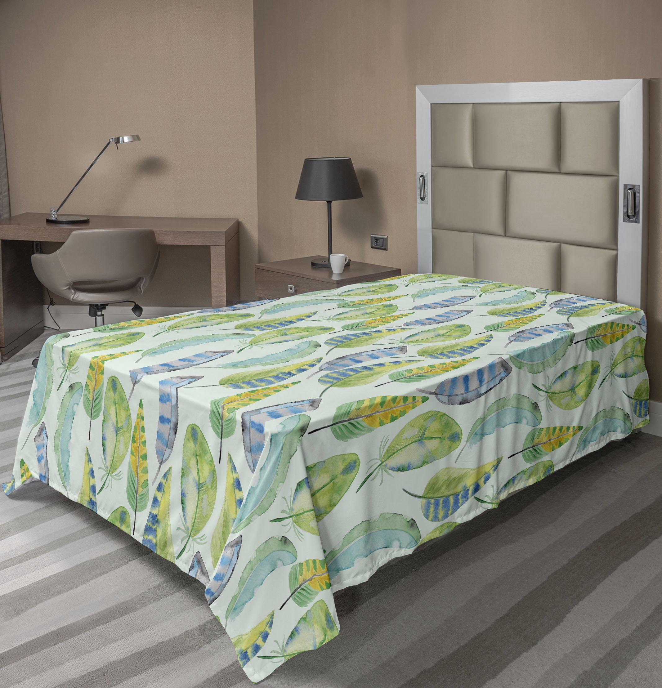 Ambesonne Watercolor Feathers Flat Bedding Sheet Soft Top Sheet, Nature ...