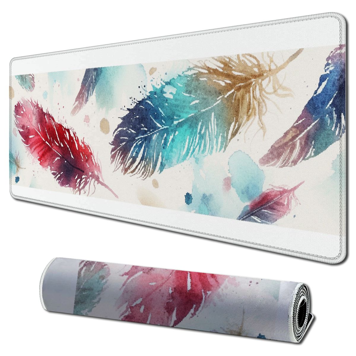 Watercolor Feathers Funny Mouse Pad Non-Slip Rubber Base Desk Pad ...