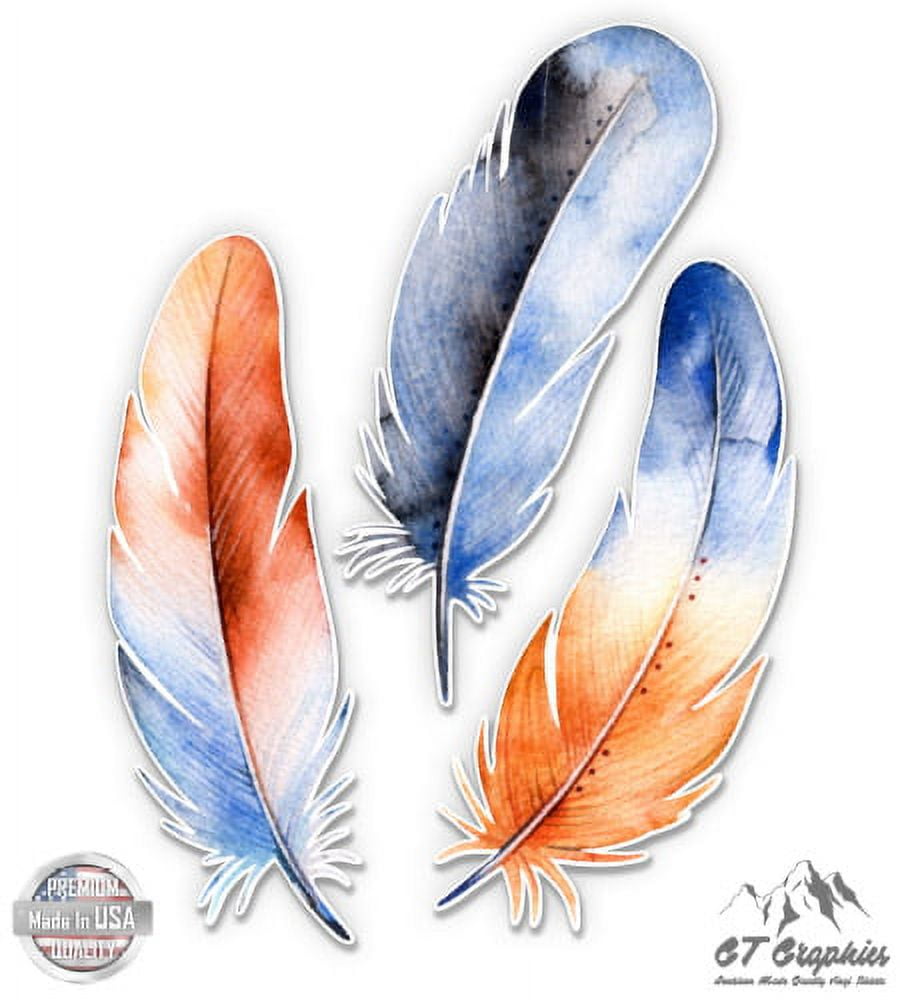 Watercolor Feathers Set - 8" Vinyl Sticker - For Car Laptop I-Pad ...