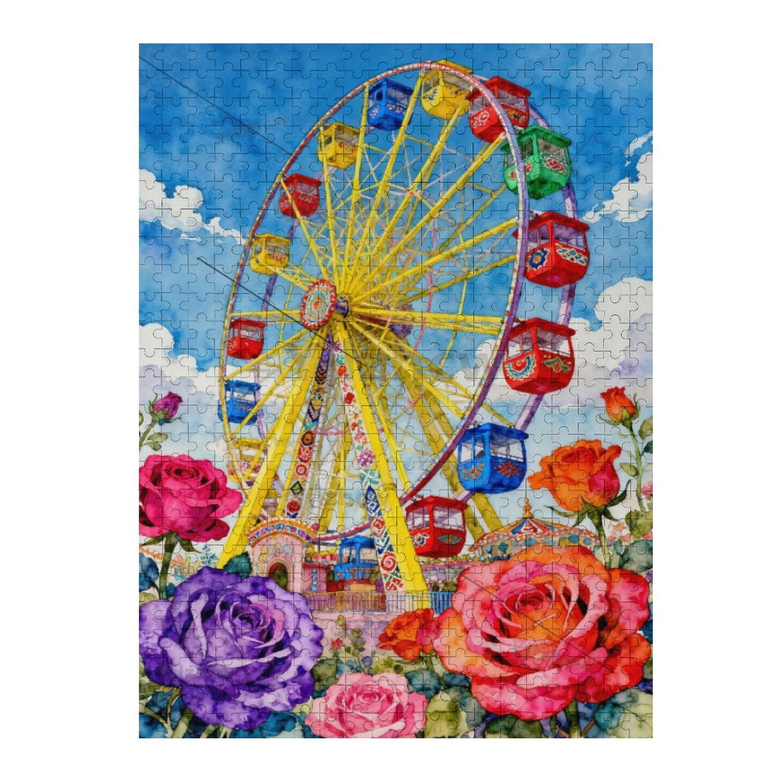 Watercolor Ferris Wheel with Roses Wooden Jigsaw Puzzle 1000 Piece ...
