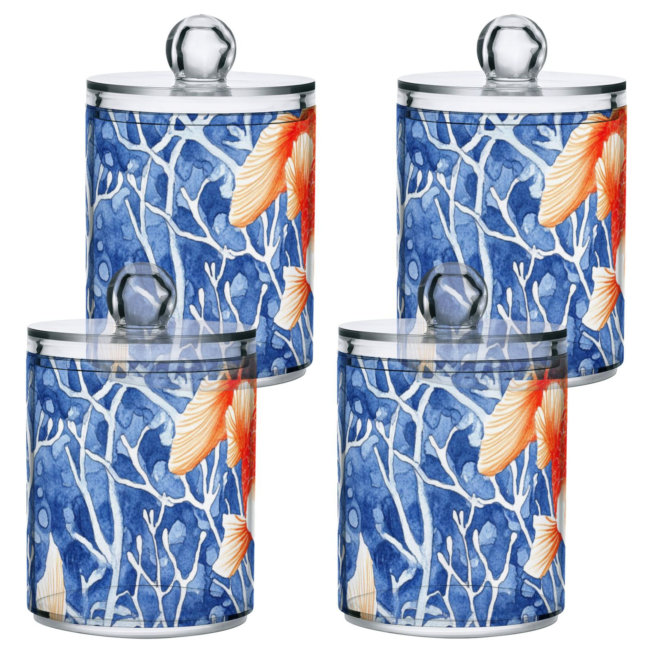 Watercolor Fish Design Bathroom Canisters Set of 4 Translucent Plastic ...
